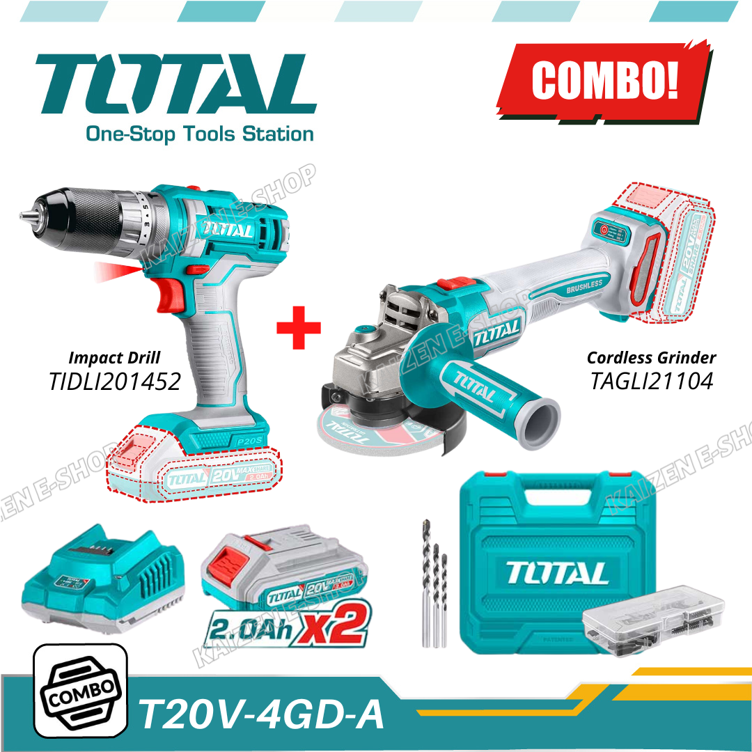 TOTAL COMBO SET T20V-2GD-A P20S 20V Li-ion TAGLI21104 Brushless Angle ...