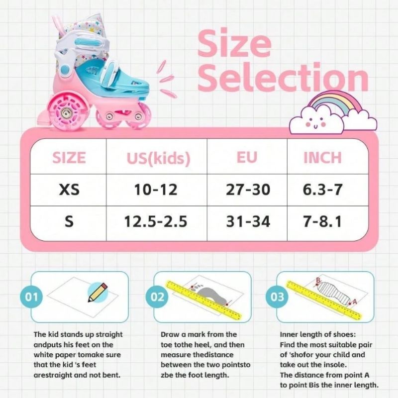 🐳Set Kasut Roda Kanak-kanak Beginner Kids Three Wheel Skate Shoes Kids ...