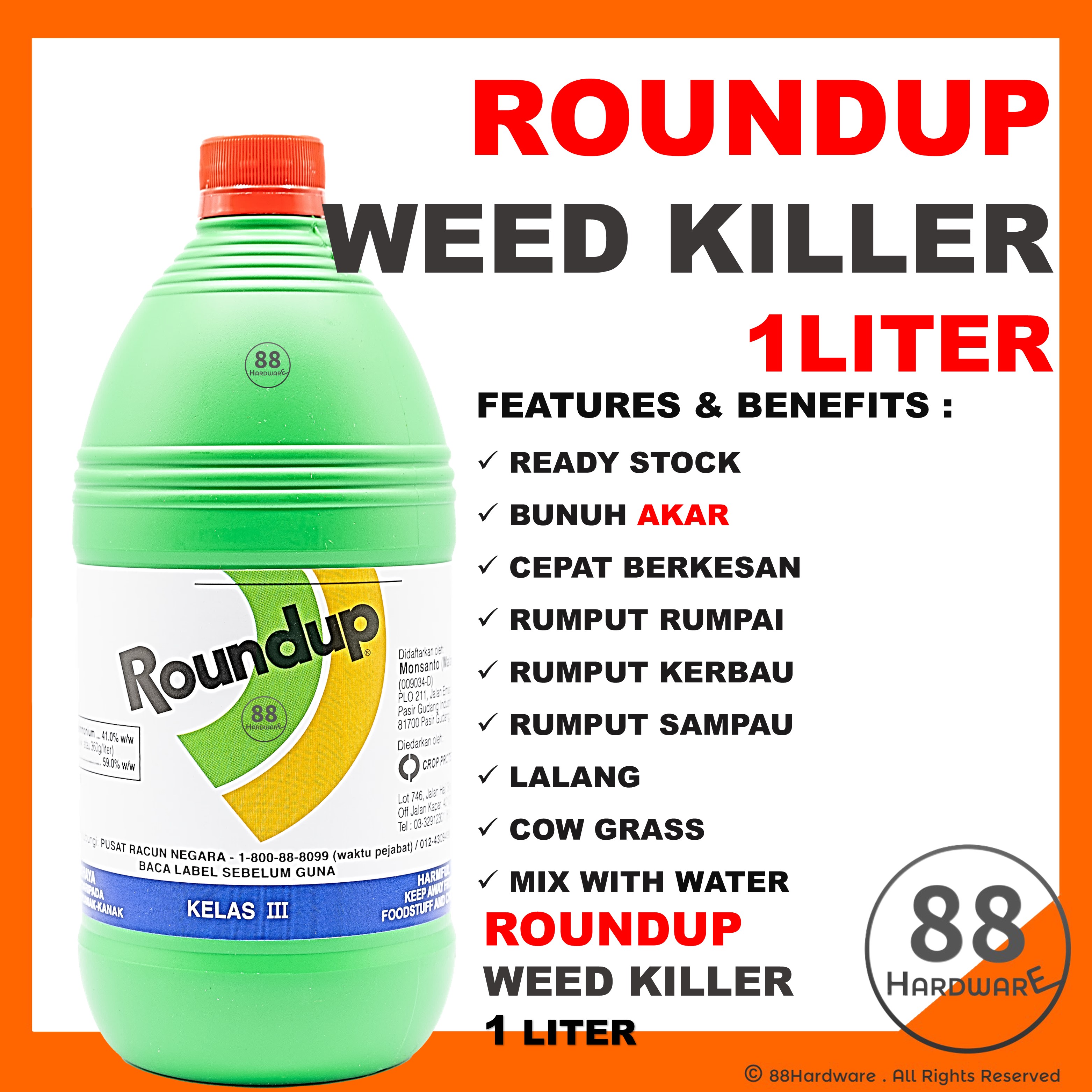 1L ROUNDUP weed killer Glyphosate 41% ( racun rumput racun lalang ...