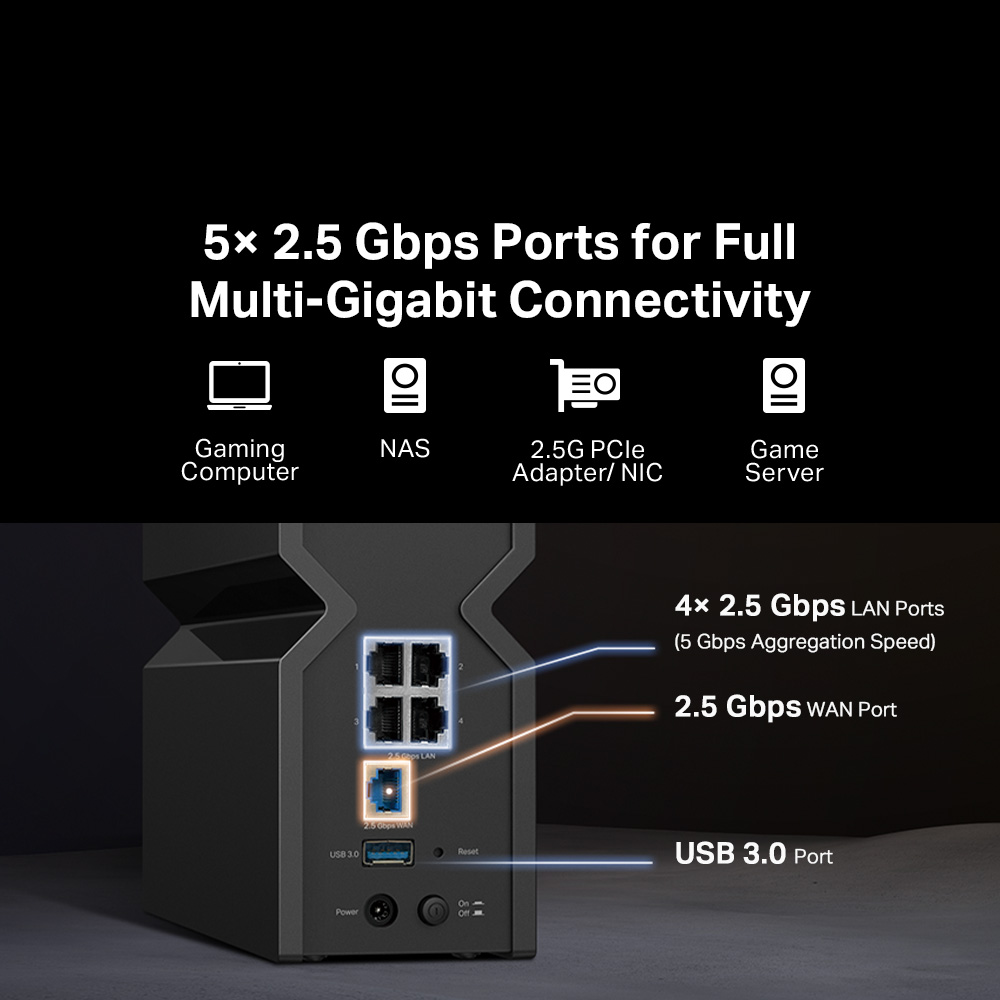 TP-Link Archer BE550 WiFi 7 BE9300 Tri-Band 5x 2.5G Ports Router with ...