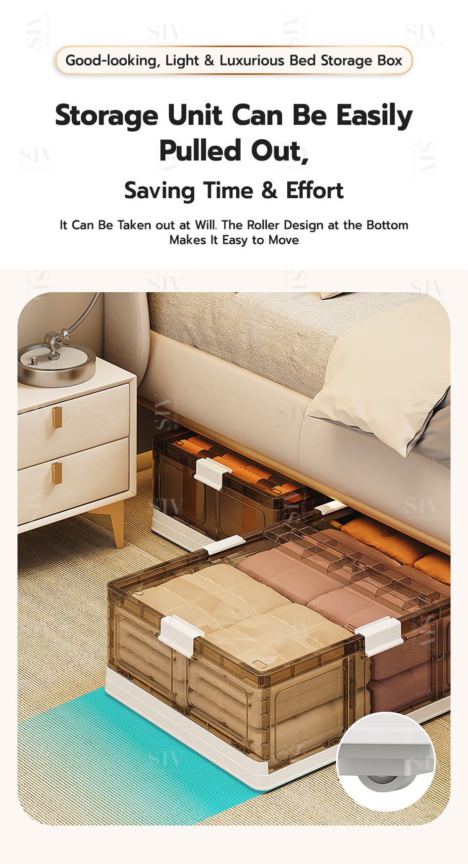 SIV Bed Under Storage Box Clothes Storage Box Flip Foldable with Pulley ...
