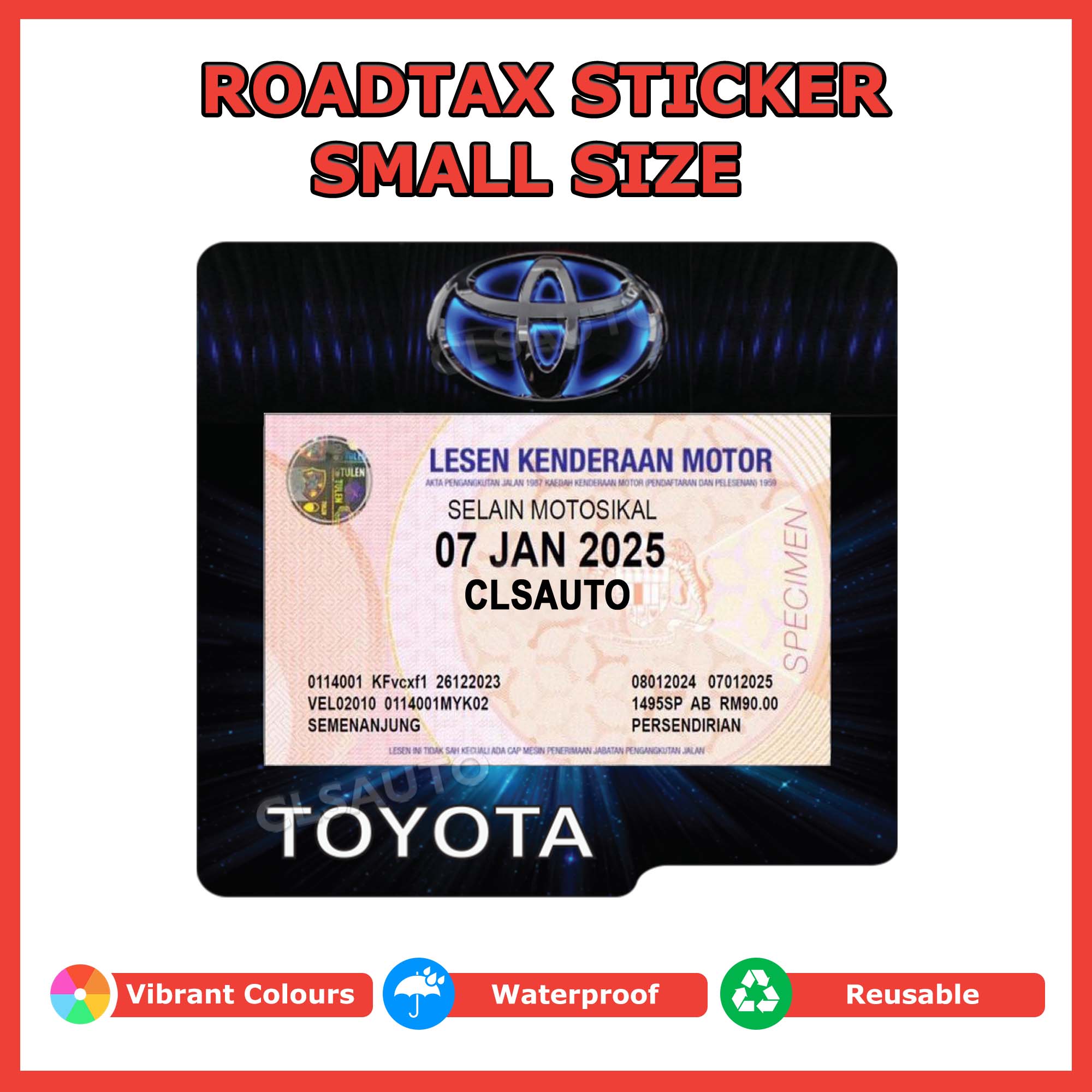 Toyota Roadtax Sticker Small Pelekat Rotex Kereta Rotax Cover Casing ...