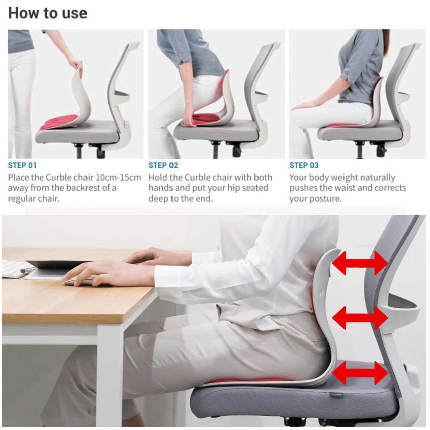 BPS Foldable Chair Cushion Seat Posture Corrector Lumbar Back Support ...