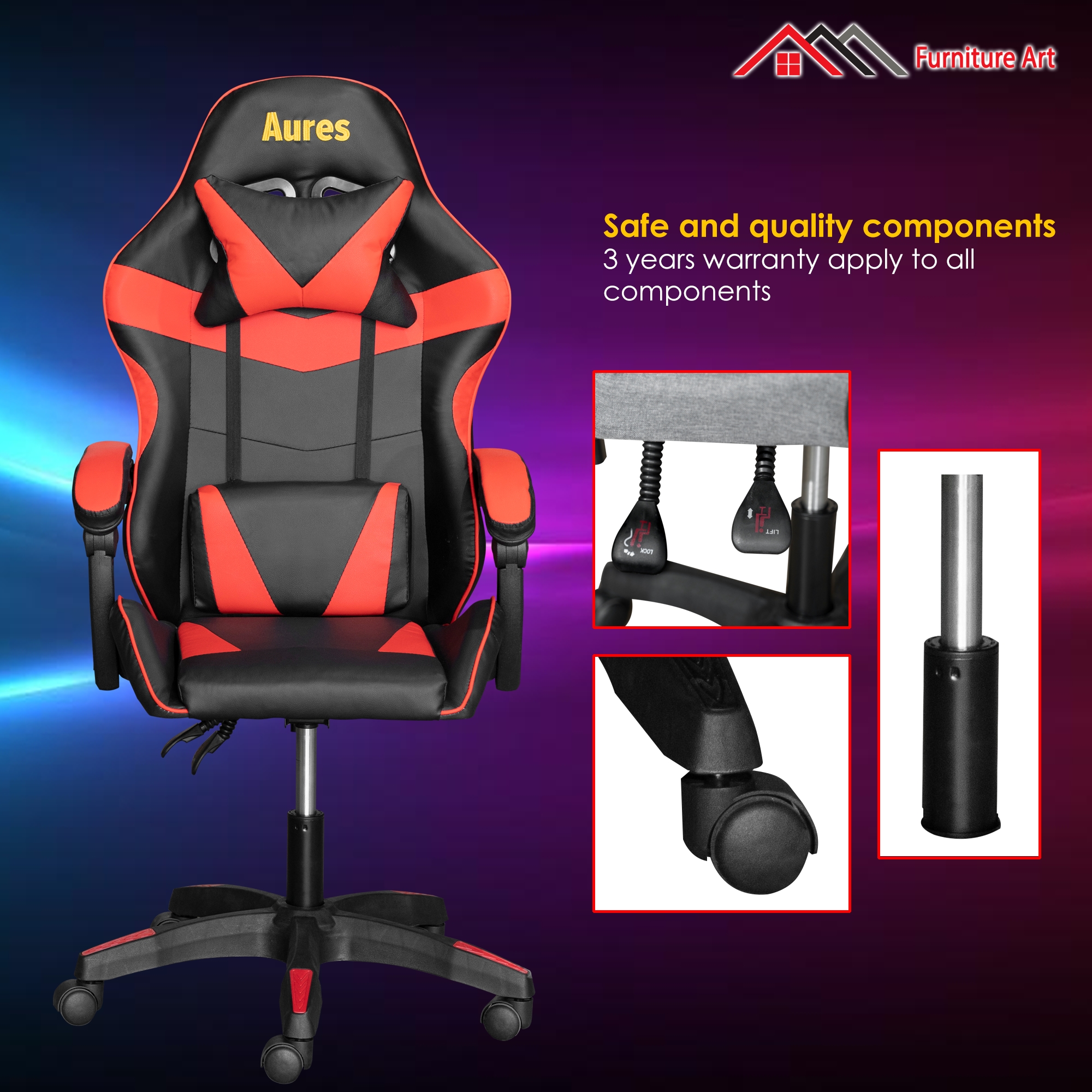 AURES Leather Gaming Chair/Office Chair/Ergonomic Gaming Chair/Kerusi ...