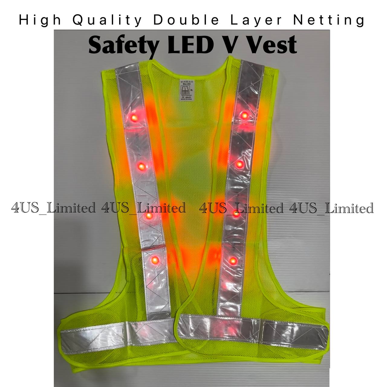 SAFETY LED VEST V NETTING WITH REFLECTOR | REFLECTIVE SECURITY VEST ...