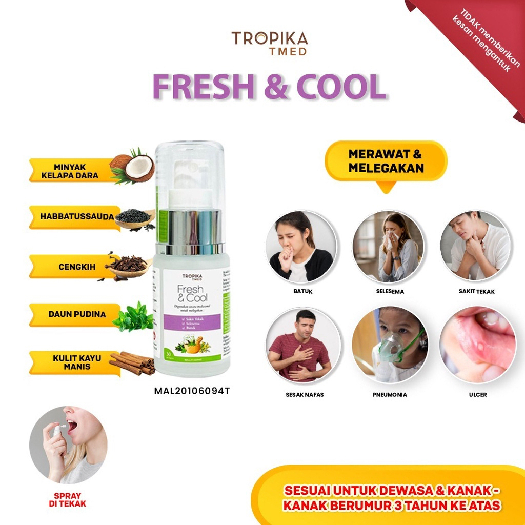 【100% ORIGINAL】TROPIKA Fresh & Cool 30ML Spray Ubat Batuk /Sesak Nafas ...