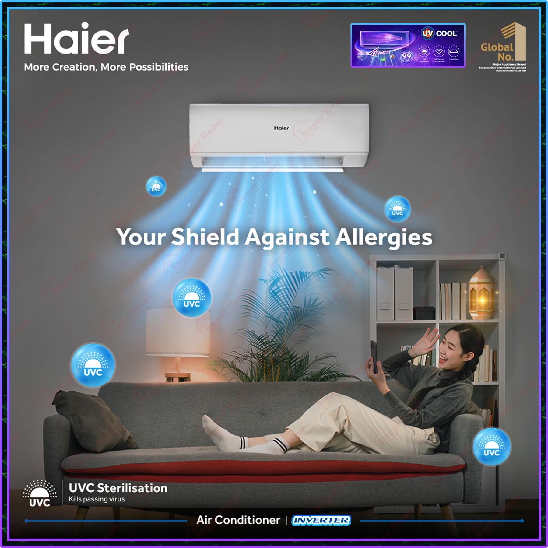 Program NUR Seda Haier Inverter Air Conditioner 1.0hp - 2.5hp (WiFi) UV Cool Smart HSU-VRA R32 5 ...
