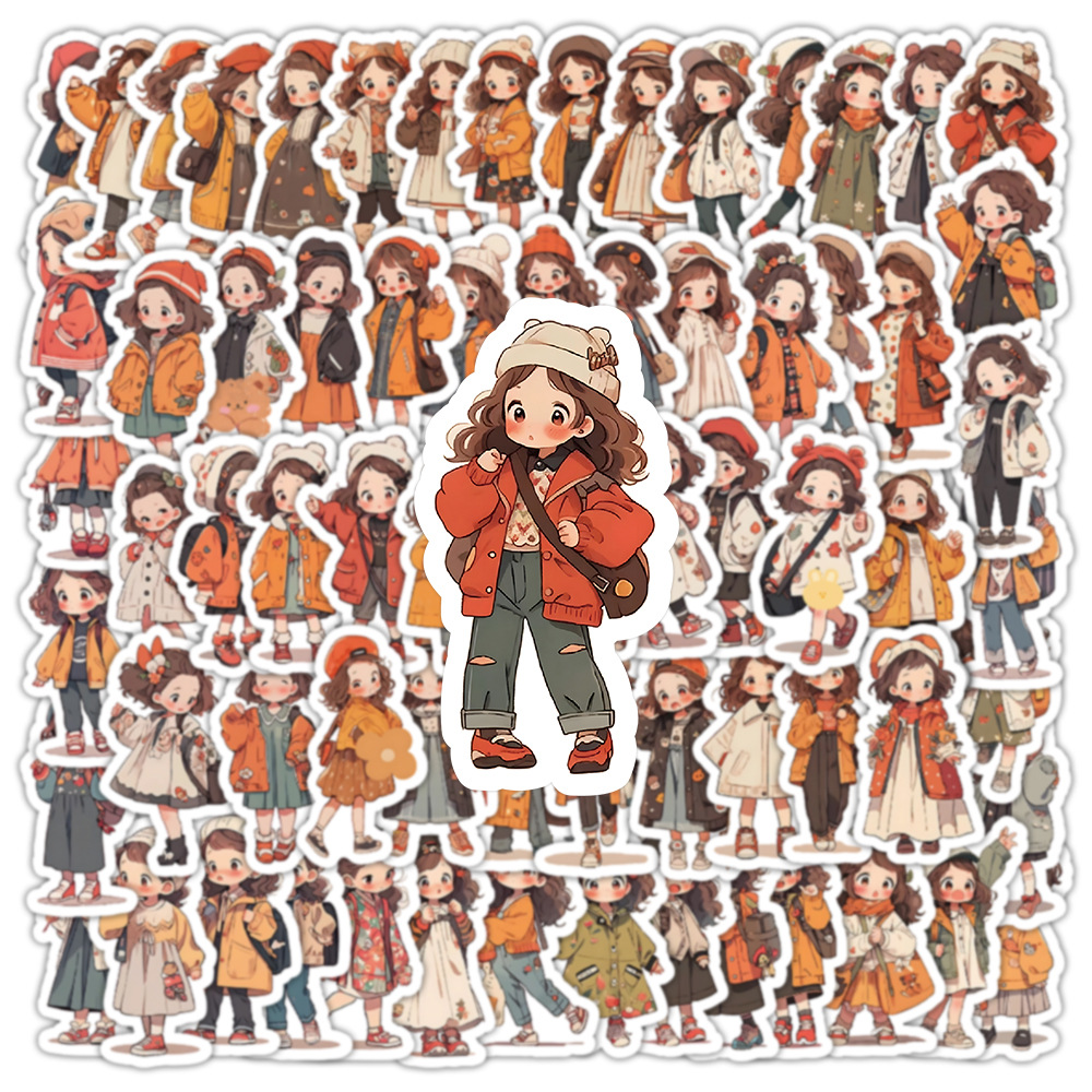 100pcs Cute Girls Sticker Autumn Wear Decoration Journal Sticker DIY ...