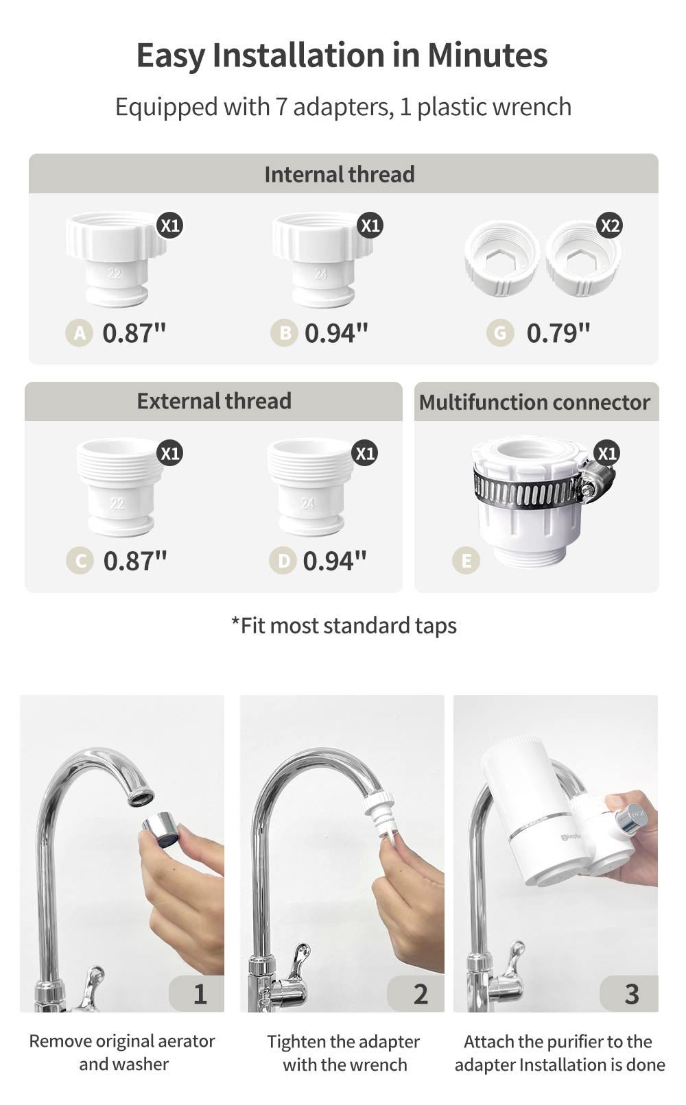 Simplus Tap Water Purifier With Tearable Carbon Rod Filter 2L/Min Large ...