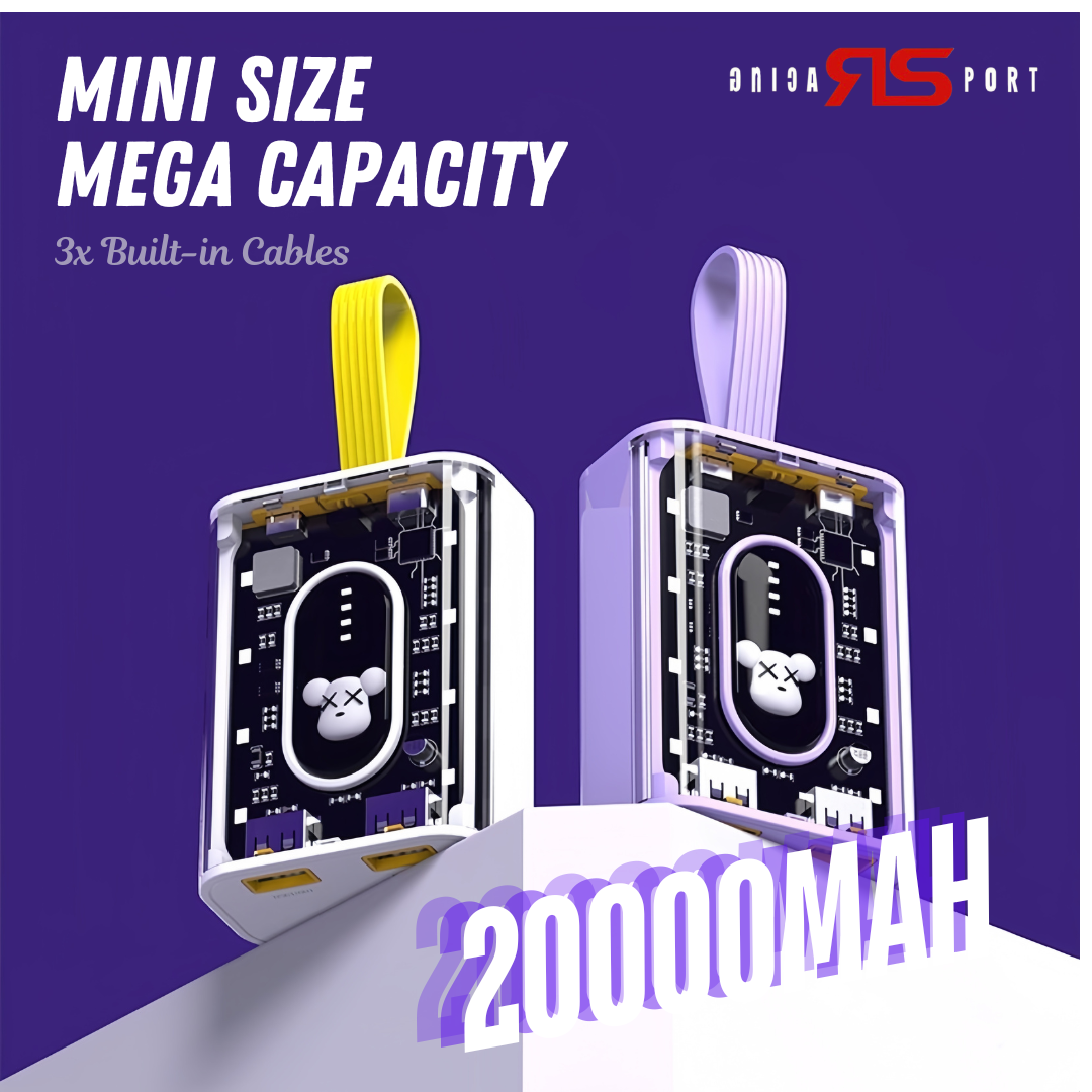 RS RACING SPORT Powerbank 20000mah Built-in 3 Cables Transparent Cover ...