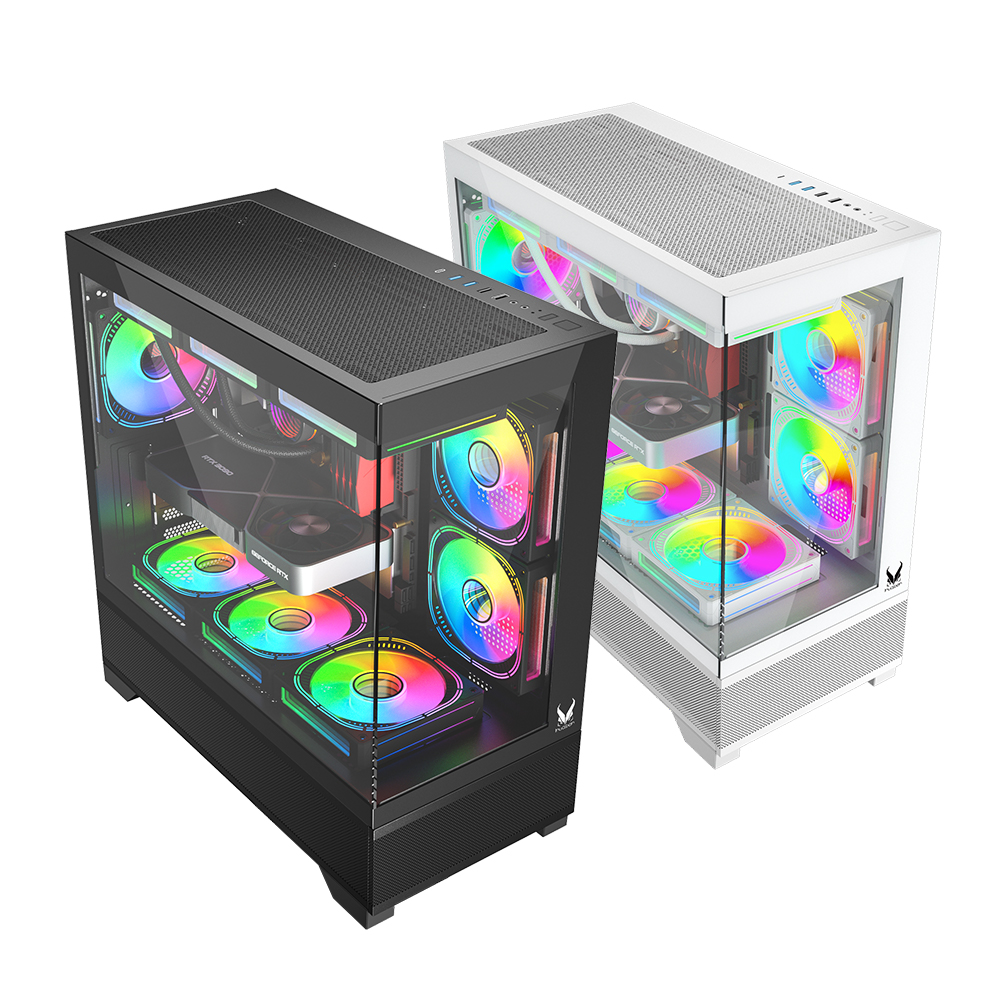 Invasion D-6000 Tempered Glass M-ATX Gaming Case - Black/White With ...