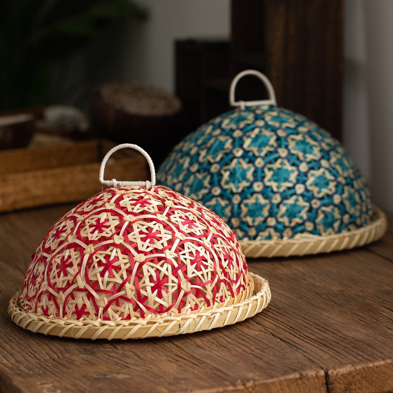 Handmade Vietnamese Colorful Rattan Woven Food Cover Food Dome Tudung ...