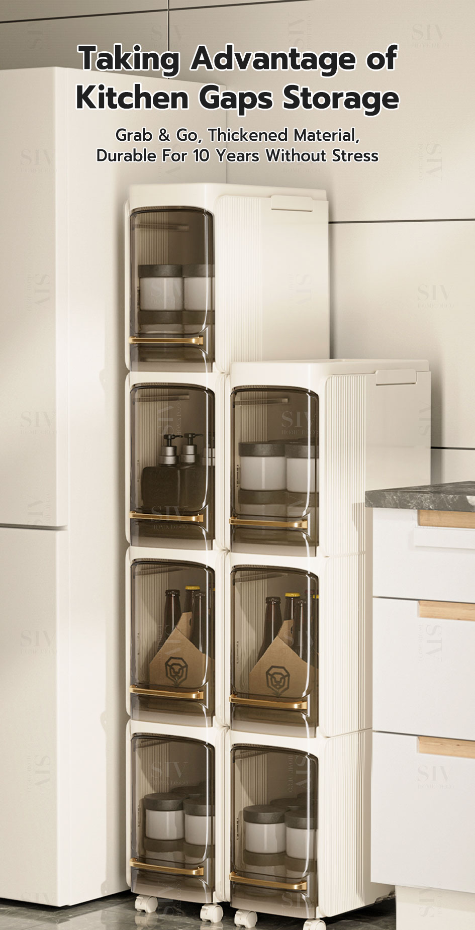 SIV 20-27cm Slim Cabinet Space Saver Cabinet Plastic Foldable Side ...