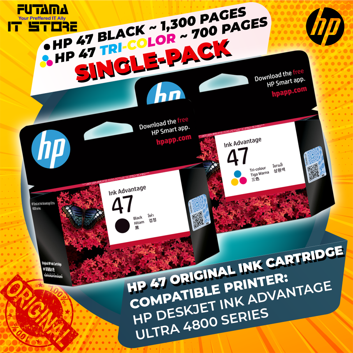 HP 47 Black/Color Original Ink Cartridge (1300/700pgs) - For 4800, 4828 ...