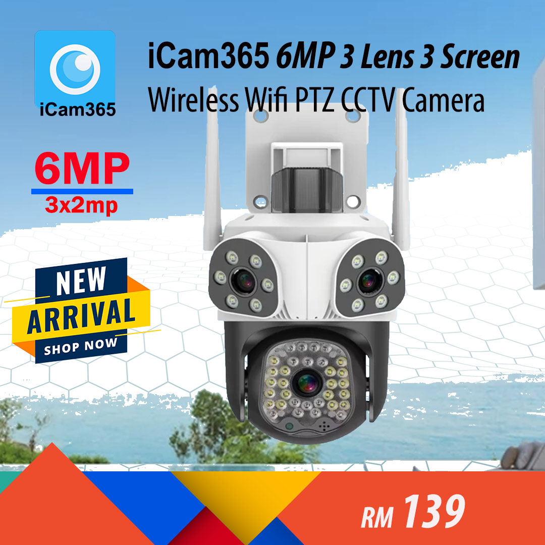 [NEW ARRIVAL] iCam365 6MP 3 Lens 3 Screen Wide Angle View Outdoor ...