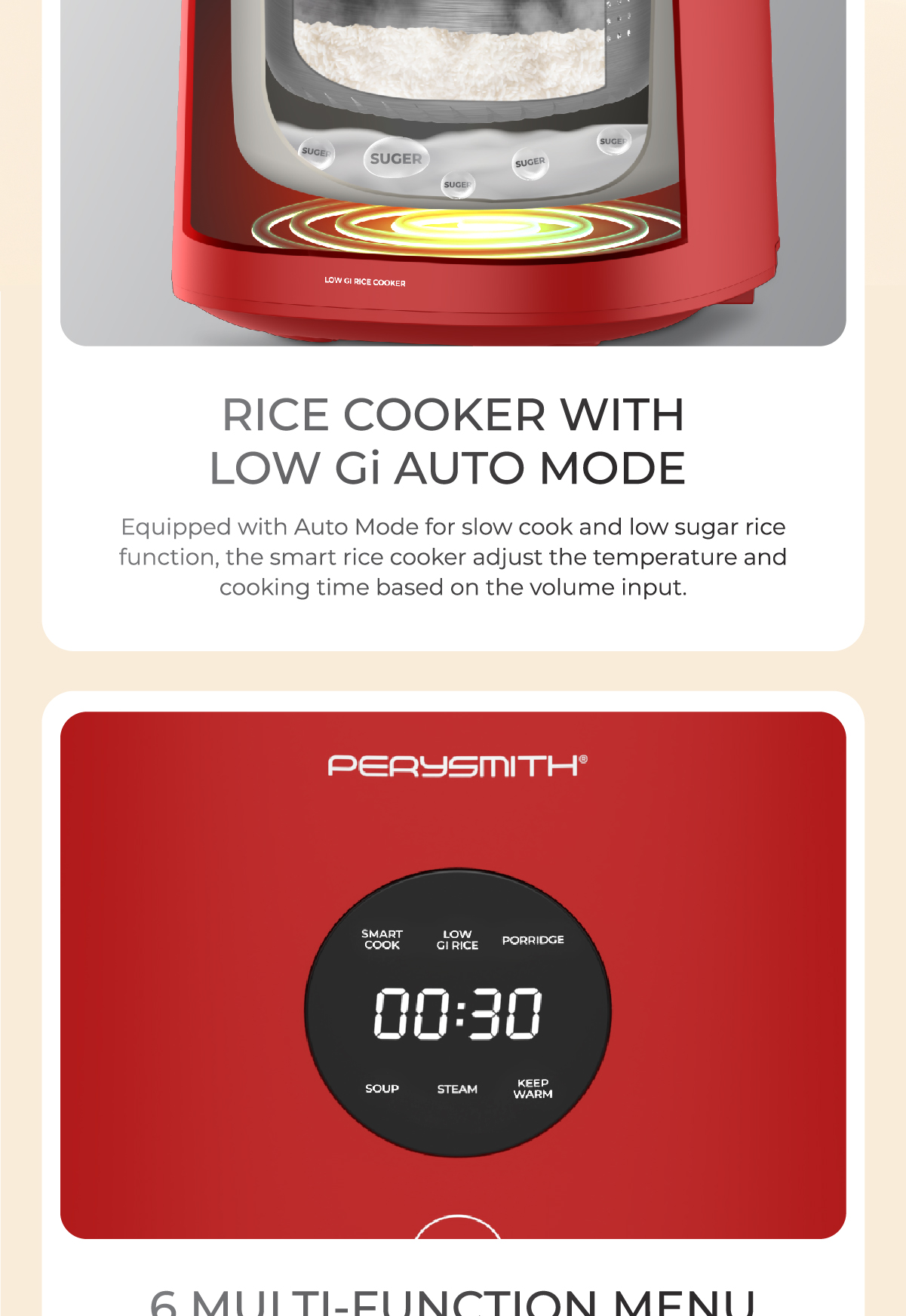 PerySmith Low GI Rice Cooker Easy Cooking Series (3L) PS900 | Shopee ...
