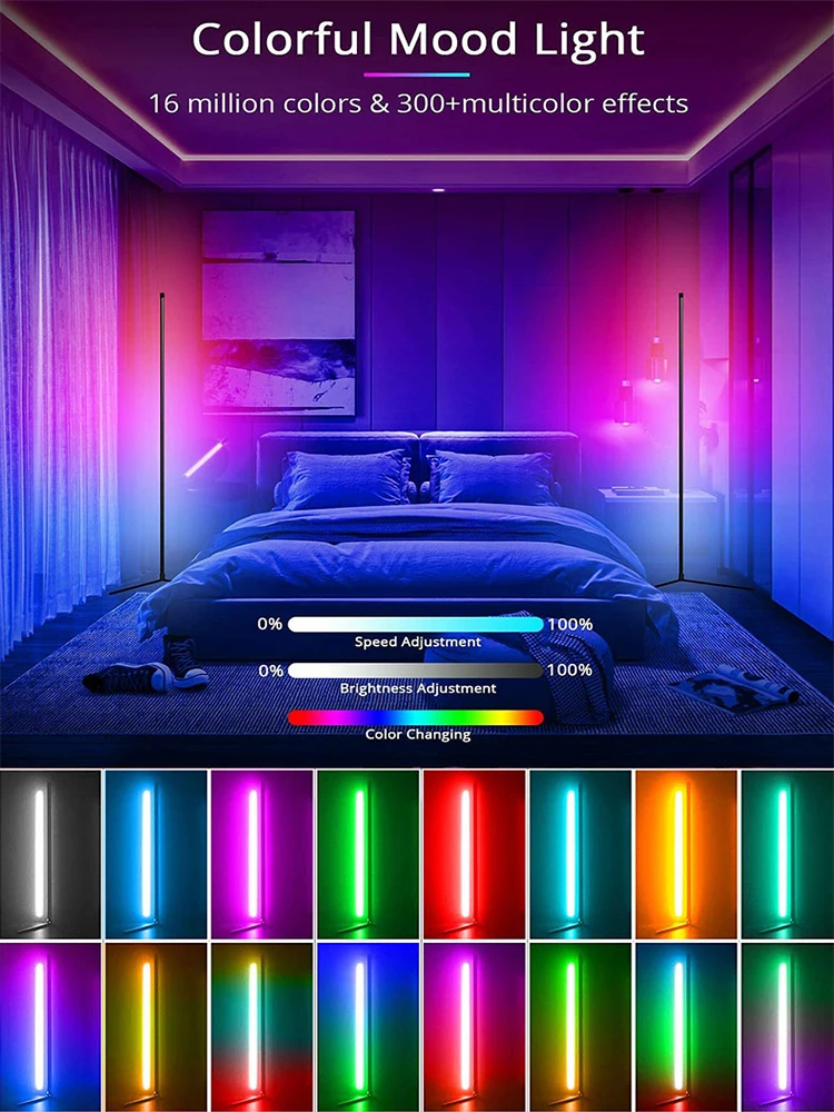 1.2/1.6M LED Floor Lamp RGB Floor Light Colorful Bedroom Dining Room ...