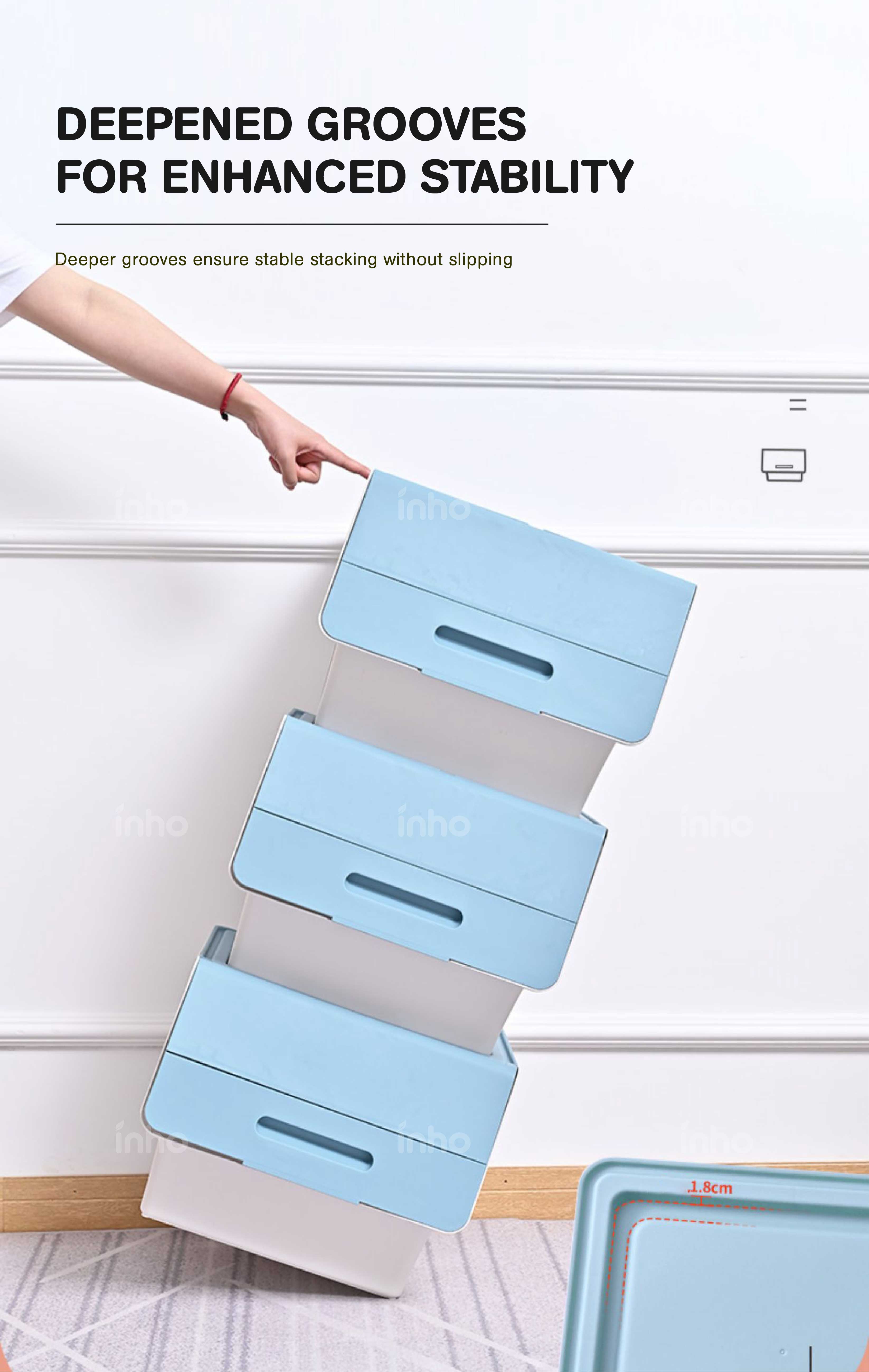 INHO 36L Multipurpose Front Opening Storage Box Stackable Toy Snack ...