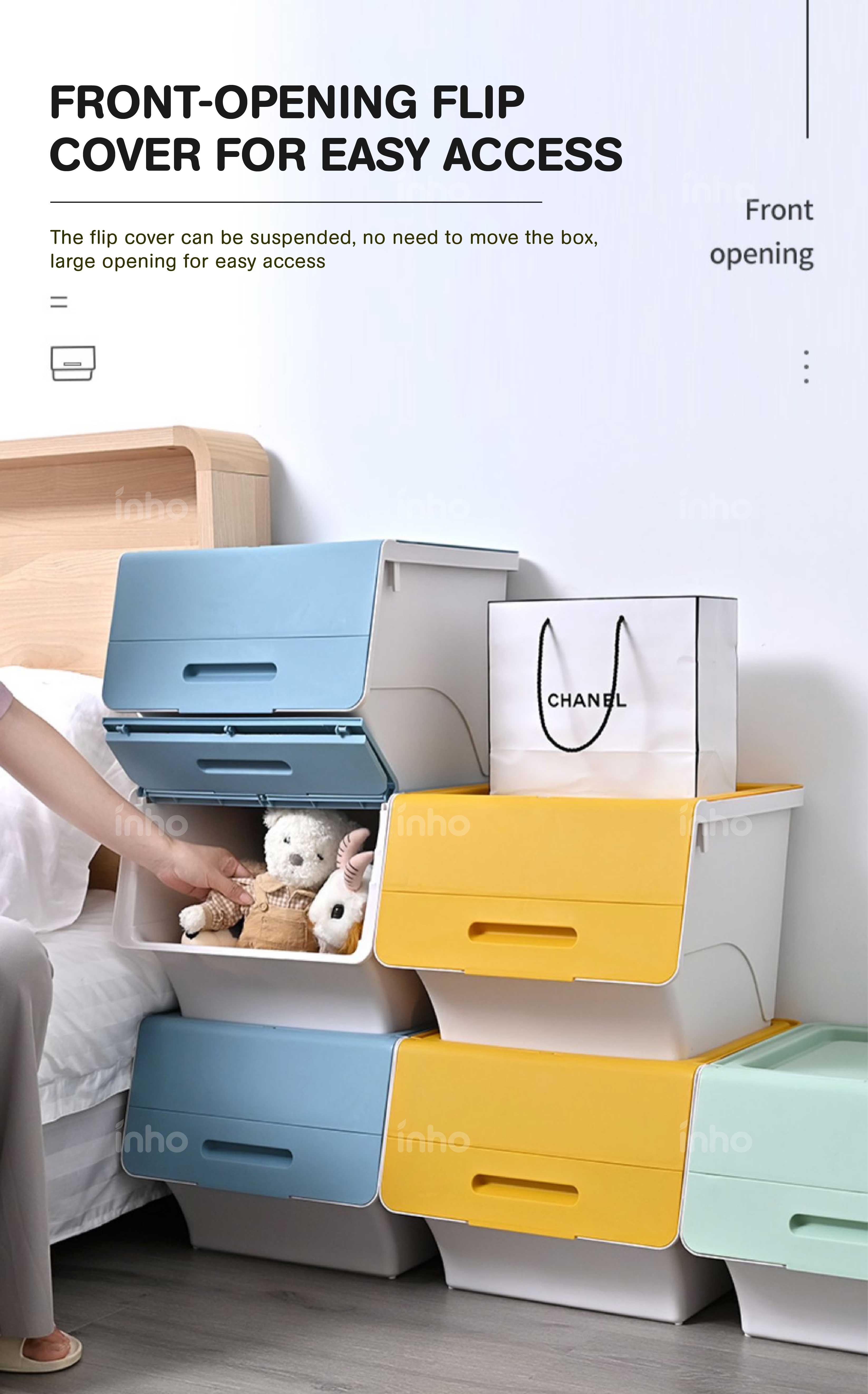 INHO 36L Multipurpose Front Opening Storage Box Stackable Toy Snack ...
