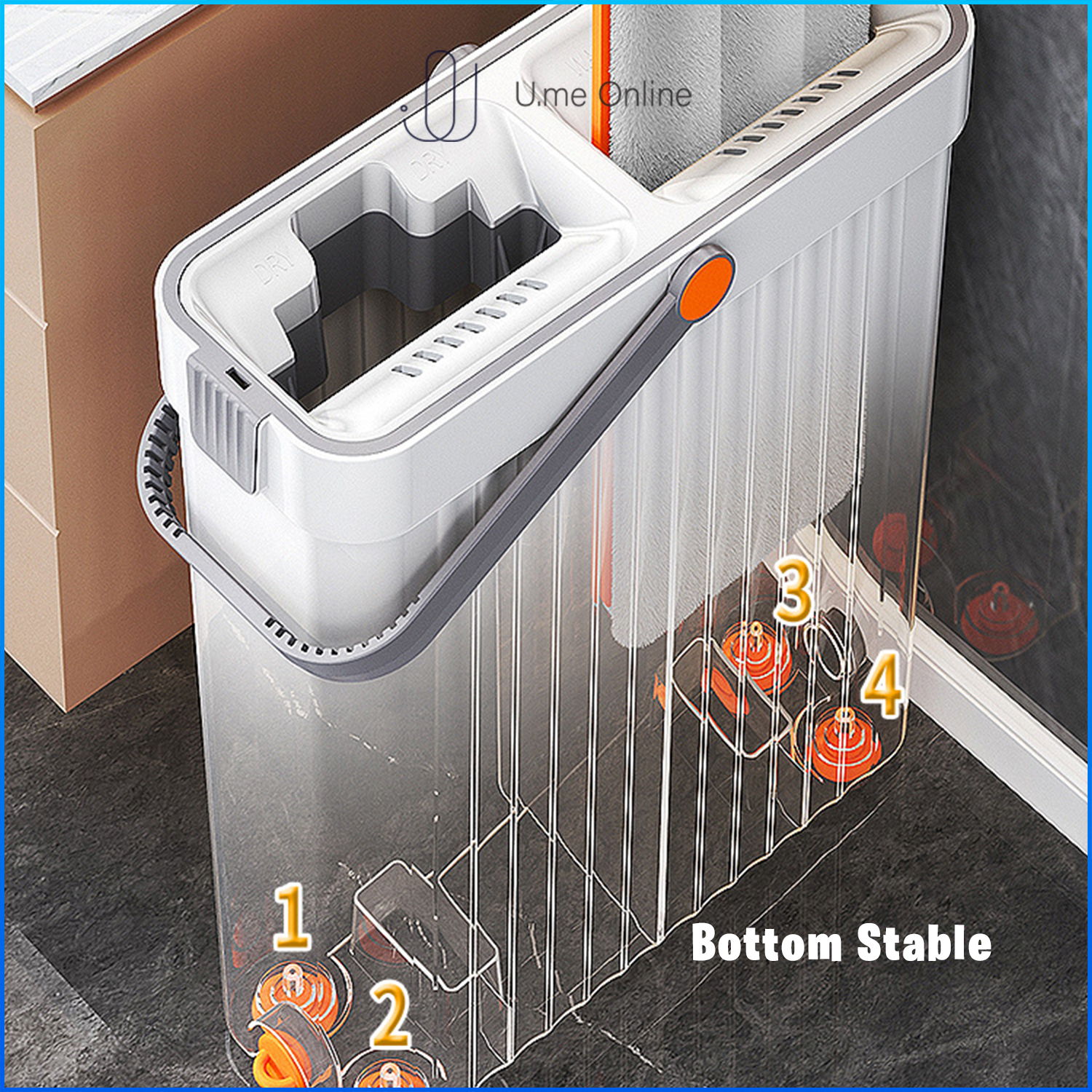 U.me Flat Mop Hands-Free Washing Easy Scrape Mopping Set with Bucket 6 ...