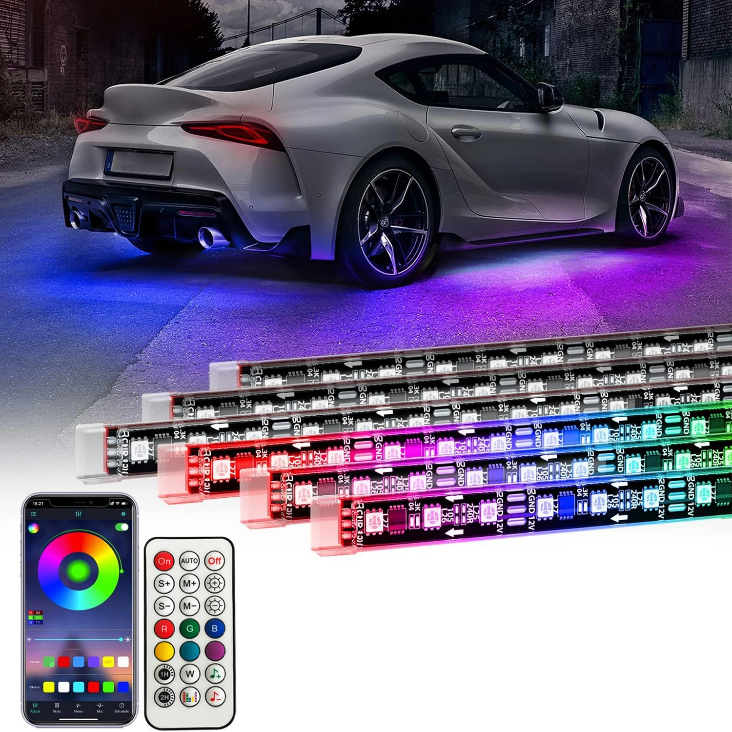【New Start Scan】2 IN 1 App+Remote RGBIC LED Car Underglow Lights Strip ...