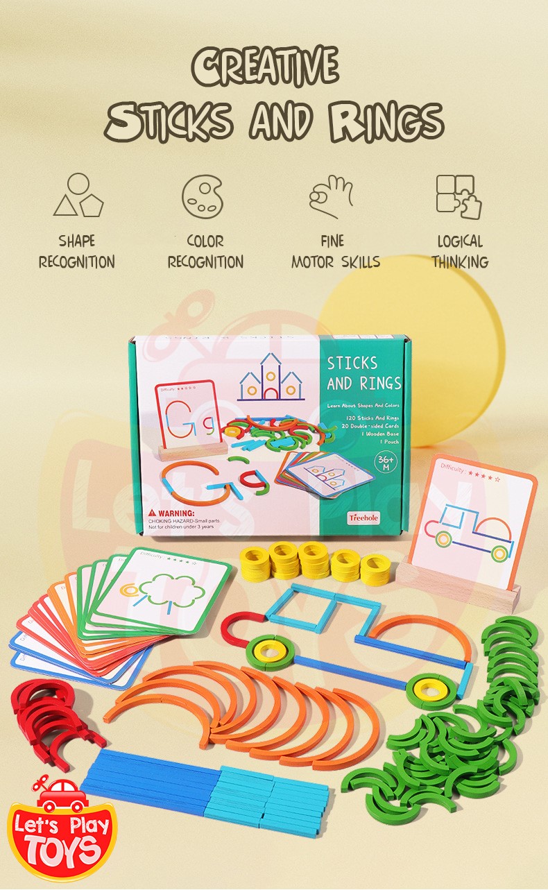 Creative Sticks & Rings Montessori Matching Geometric Puzzle Kids Toys ...