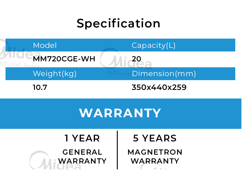 Midea MM720CGE-WH 20L Microwave Oven With Defrost Function | Shopee ...