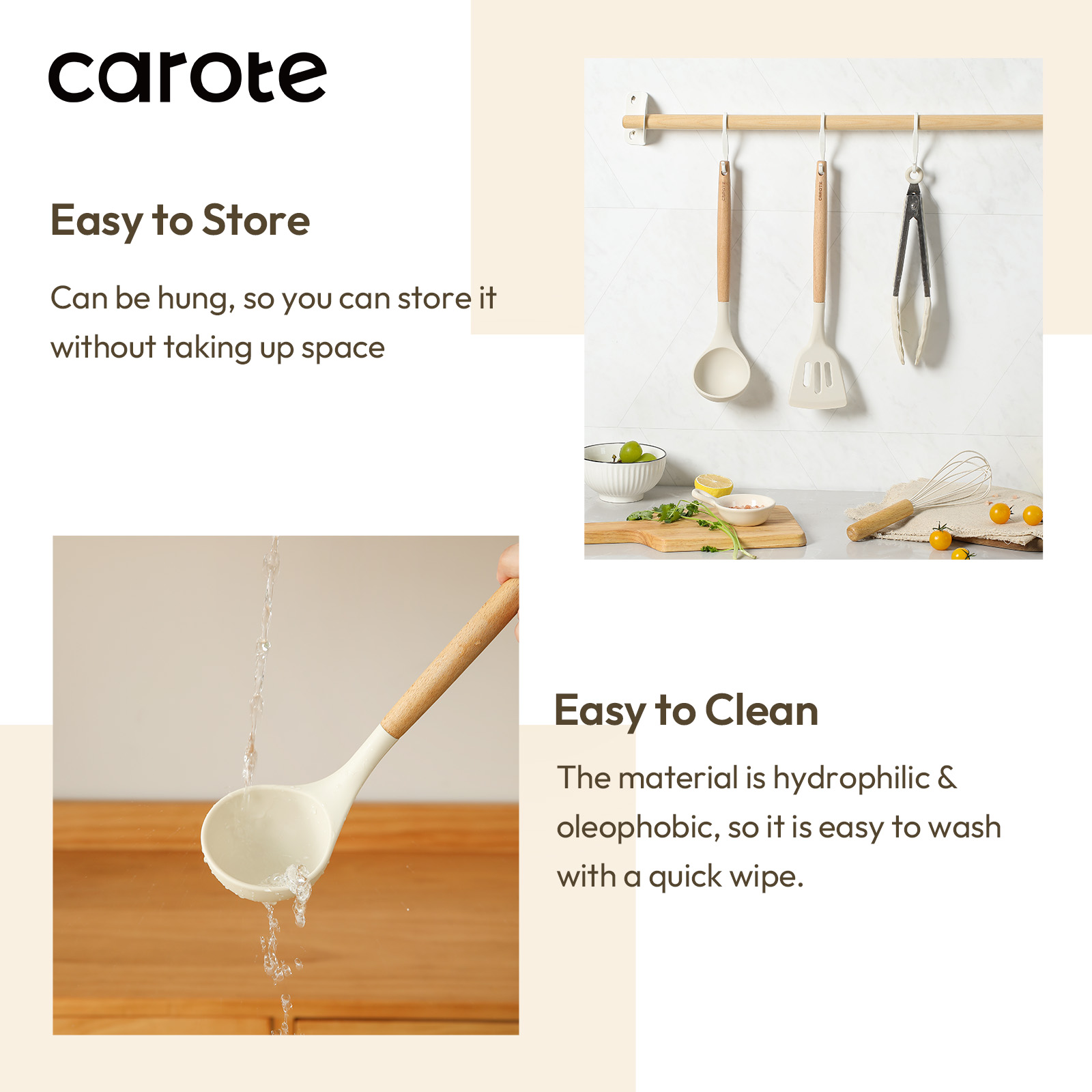 CAROTE 4PCS Utensils Kitechen Tools Silicone Heat Resistant Kitchen ...