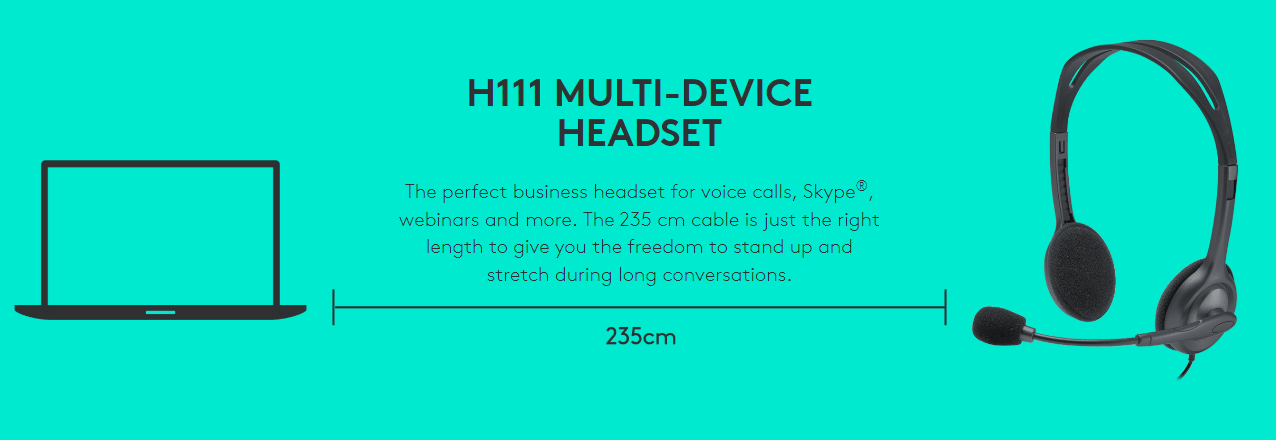 LOGITECH H111 STEREO SOUND HEADSET WITH ADJUSTABLE HEADBAND AND BOOM ...