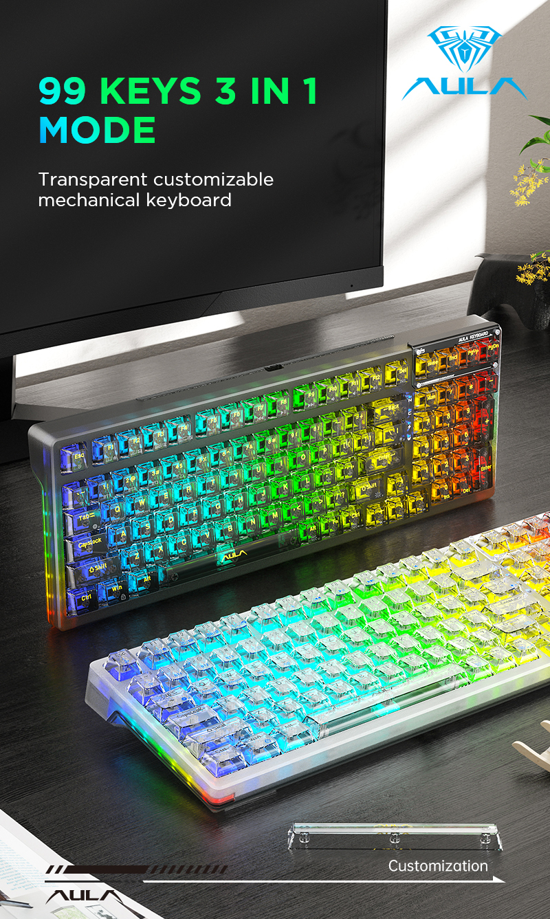 AULA F98 Wireless Mechanical Keyboard Gaming Hotswap Gasket Mount ...