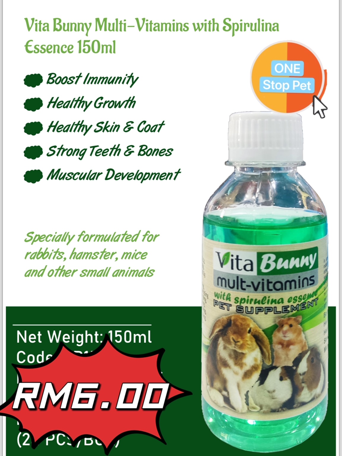 Vita Bunny Multi Vitamin with Spirulina Essence 150ml For Rabbit ...