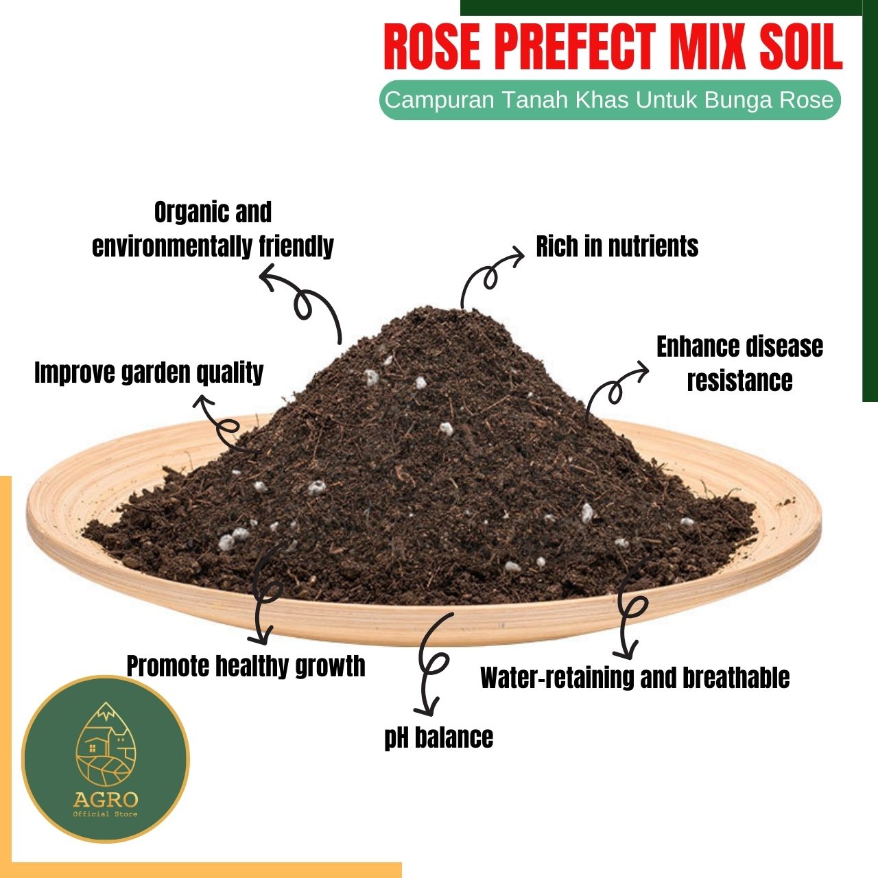 Agro Rose Potting Mix 7L Tanah Organik Pokok Bunga Ros Special Untuk ...