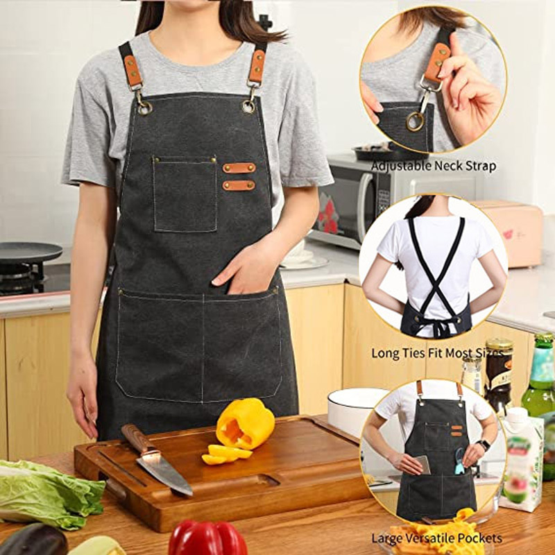 Thickened Canvas Apron Kitchen Halter Neck Apron Water Proof Oil Proof ...
