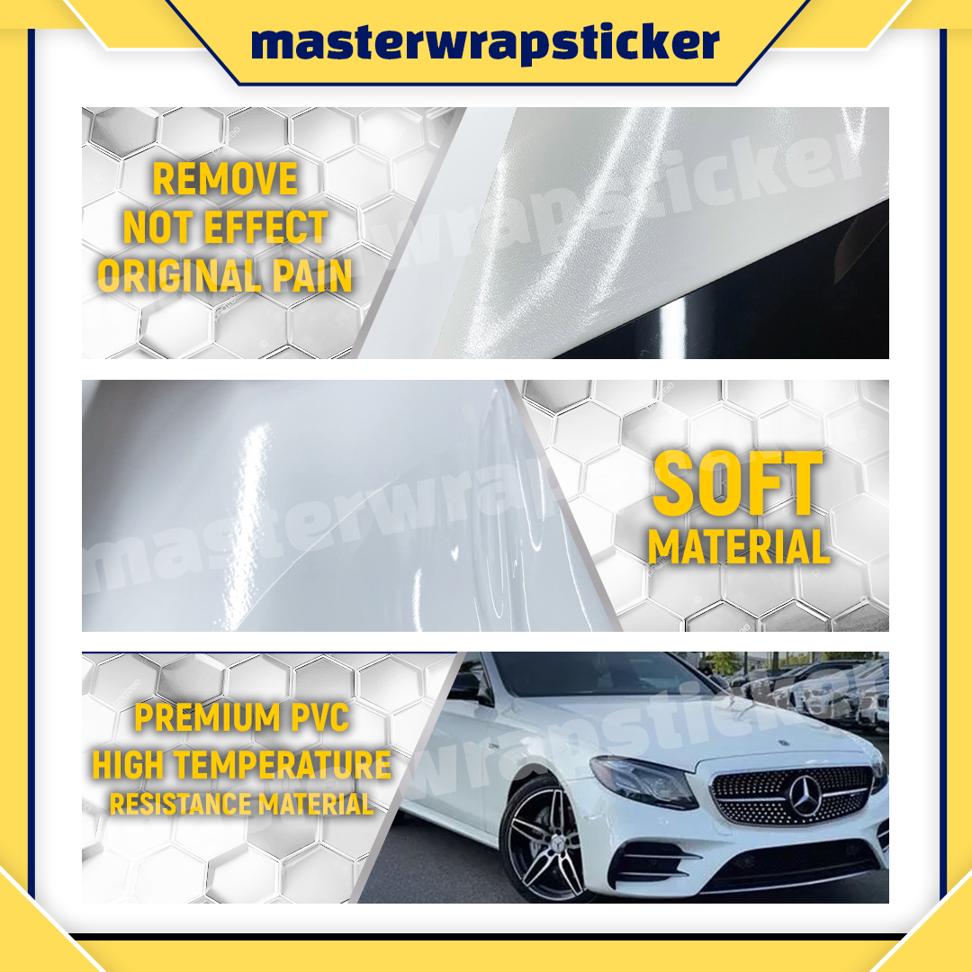 PREMIUM GLOSSY WHITE STICKER KERETA(152CM-90CM)stiker kereta PUTIH ...