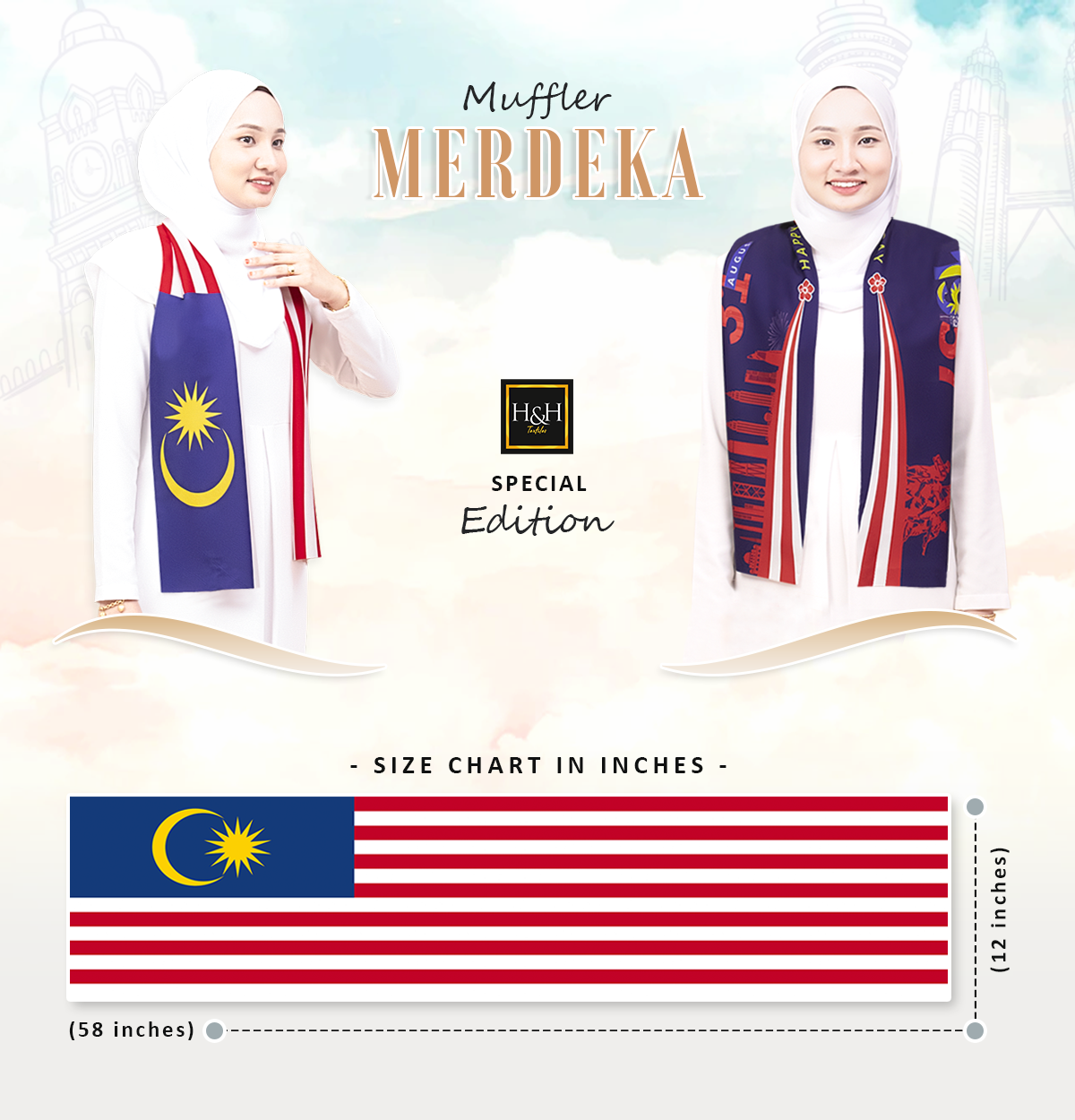 Muffler Scarf Merdeka perempuan Dewasa Moden Viral Merdeka 2024 Stylish ...