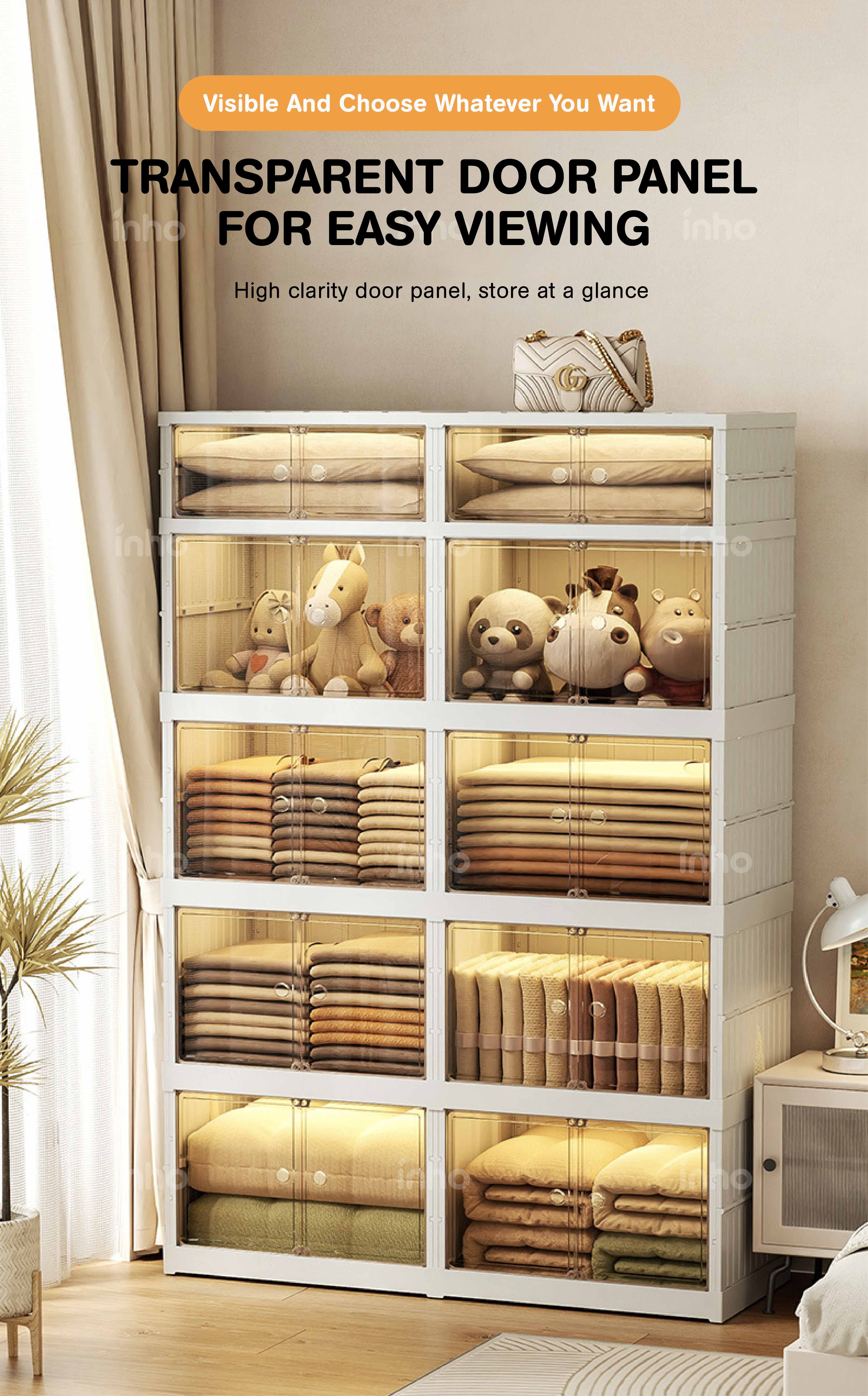 INHO L44/87cm (3/6/9 Layers) Single/Double Rows Foldable Kitchen Bedroom Storage Cabinet Rack ...