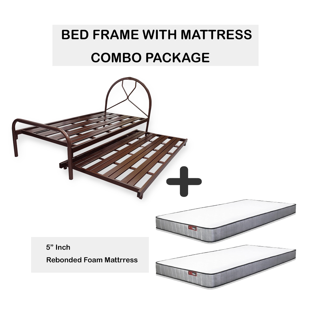 EE HOME 3V Single Size Metal Super Base Bed Frame With Pull Out Bed ...