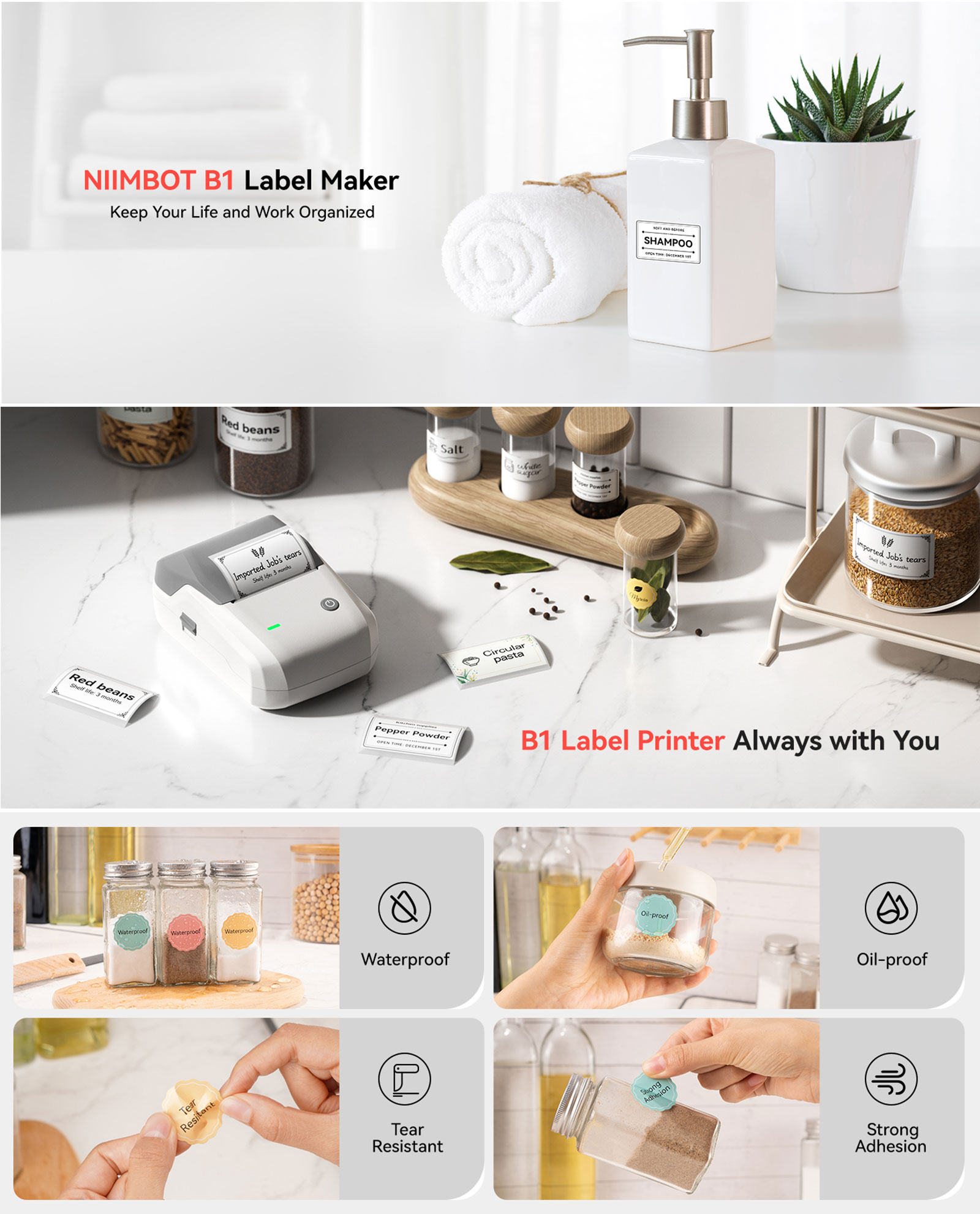 NIIMBOT B1 Label Printer Portable Handheld Thermal Printer Print Home ...