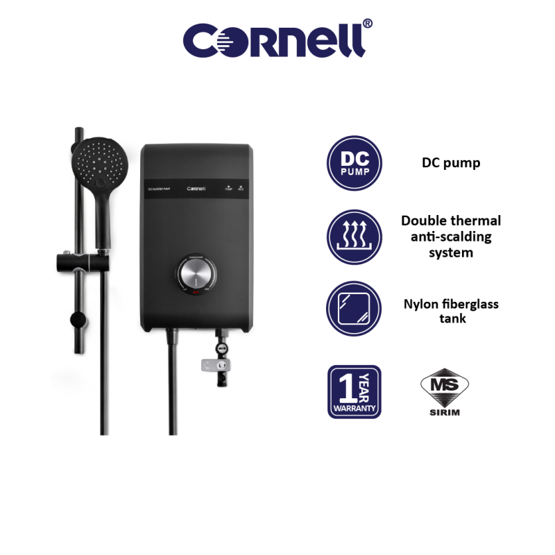 Cornell DC Pump Water Heater 4.2kW (Matt Black) | CWH-4200DC (Home Shower Heater with Pump ...