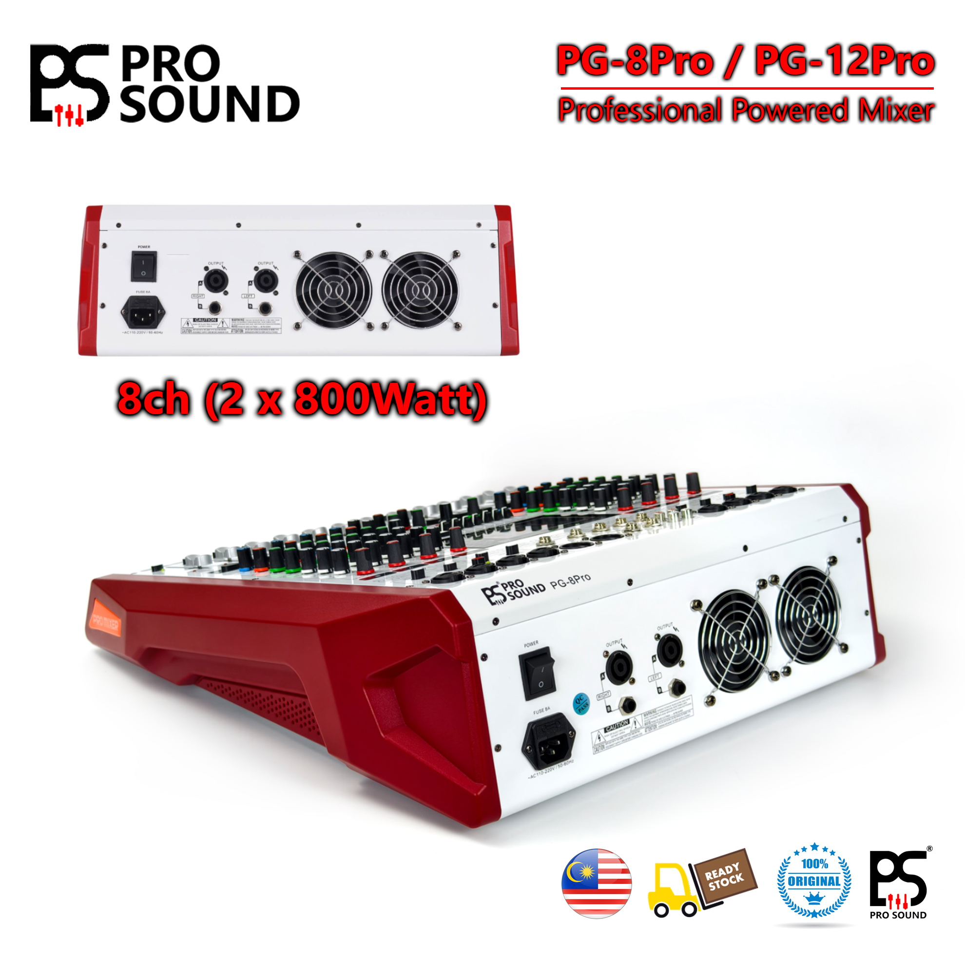 PS Pro Sound PG-8Pro / PG-12Pro Powered Mixer 2x800 Watt High Power Multifunction Power Mixer ...