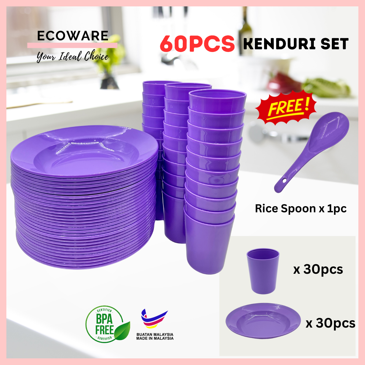 ECOWARE 60pcs Kenduri Set/ Party Set 60pcs/ Plastic Plates Cups Bowls ...