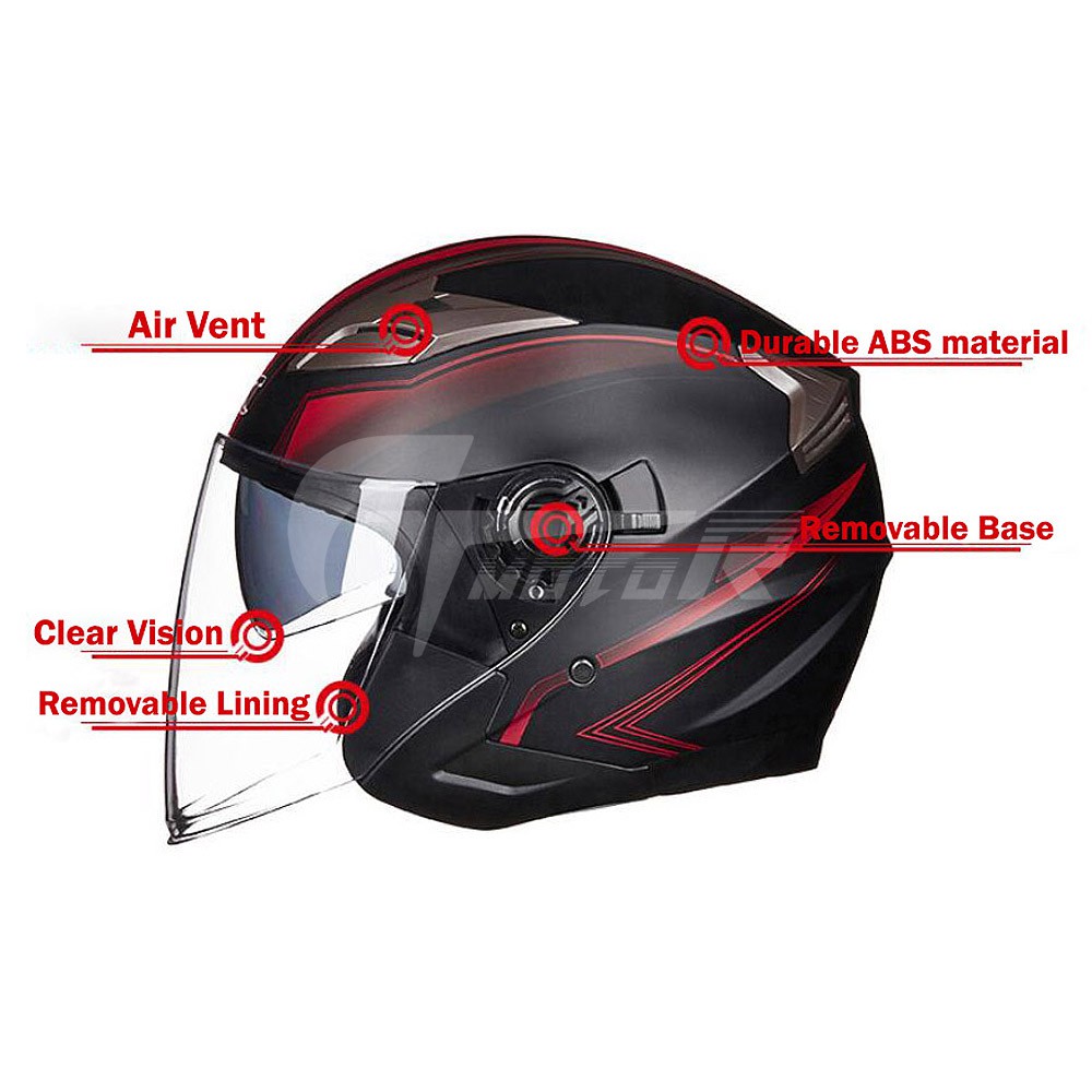 GTmotor GXT708 Double Lens Motorcycle Helmet Half Helmet Topi Keledar ...