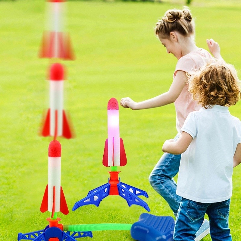 Flying Mini LED Rocket step jump Launcher Toys Pump Air Outdoor Play ...
