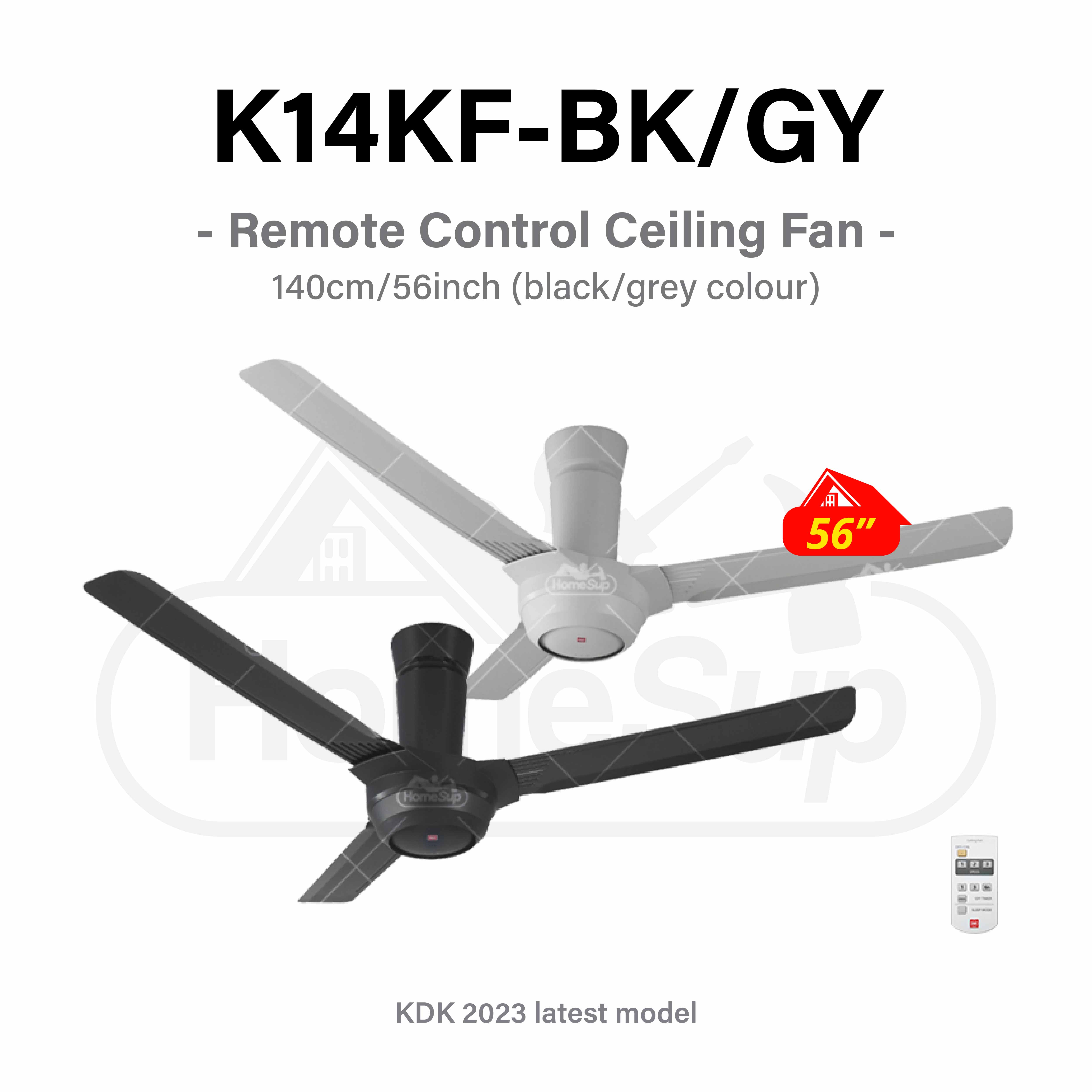 KDK K14kf-bk / K14kf-gy Ceiling Fan – 56 Inch Metal Blade, 3-Speed ...