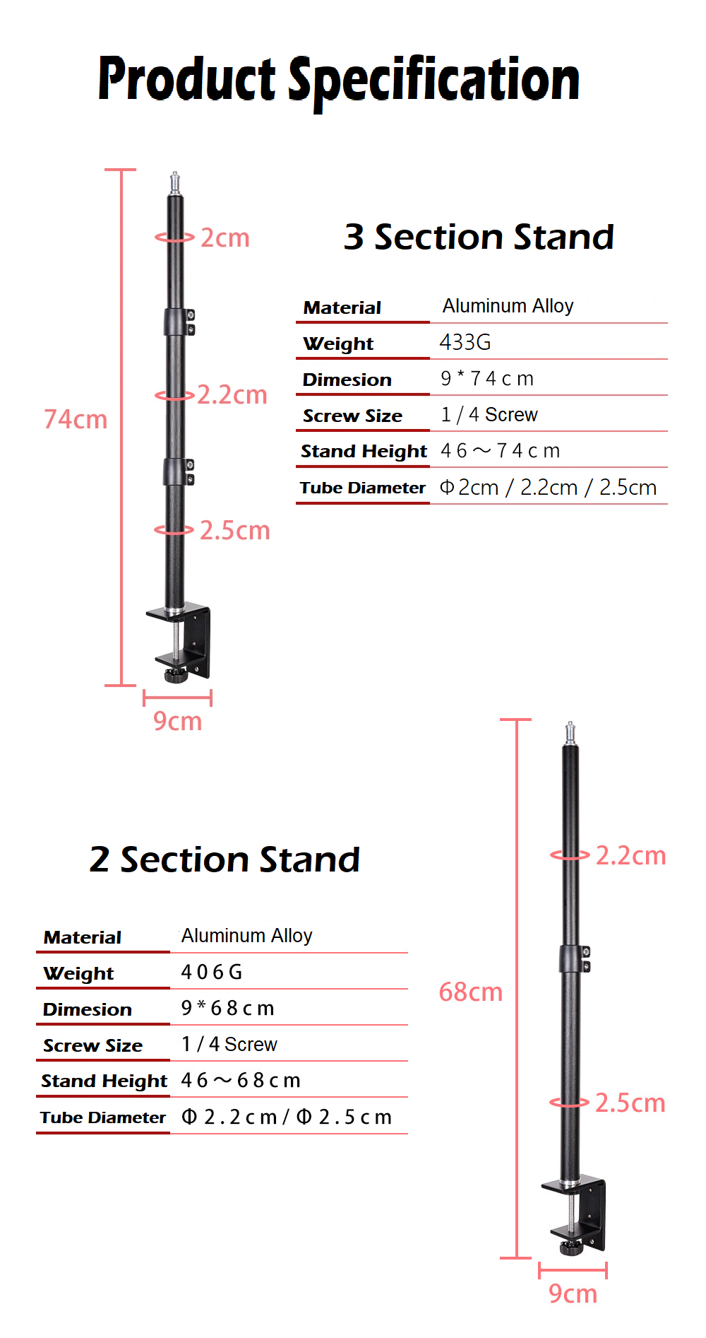 Tripod Clamp Desk Mount Light Stand Table Stand Tabletop Bracket Stand ...