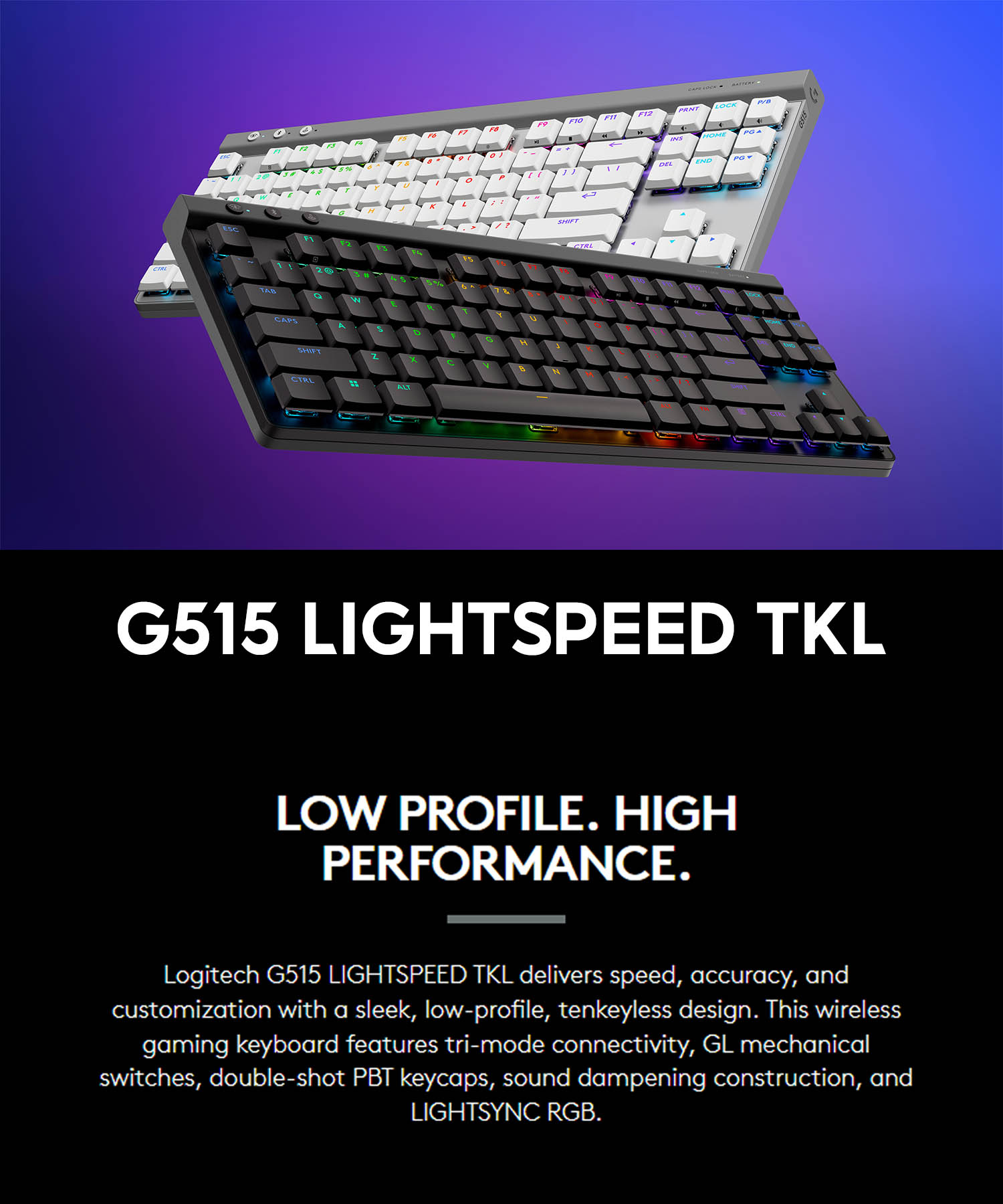 Logitech G515 LIGHTSPEED TKL Low Profile Wireless Gaming Keyboard ...