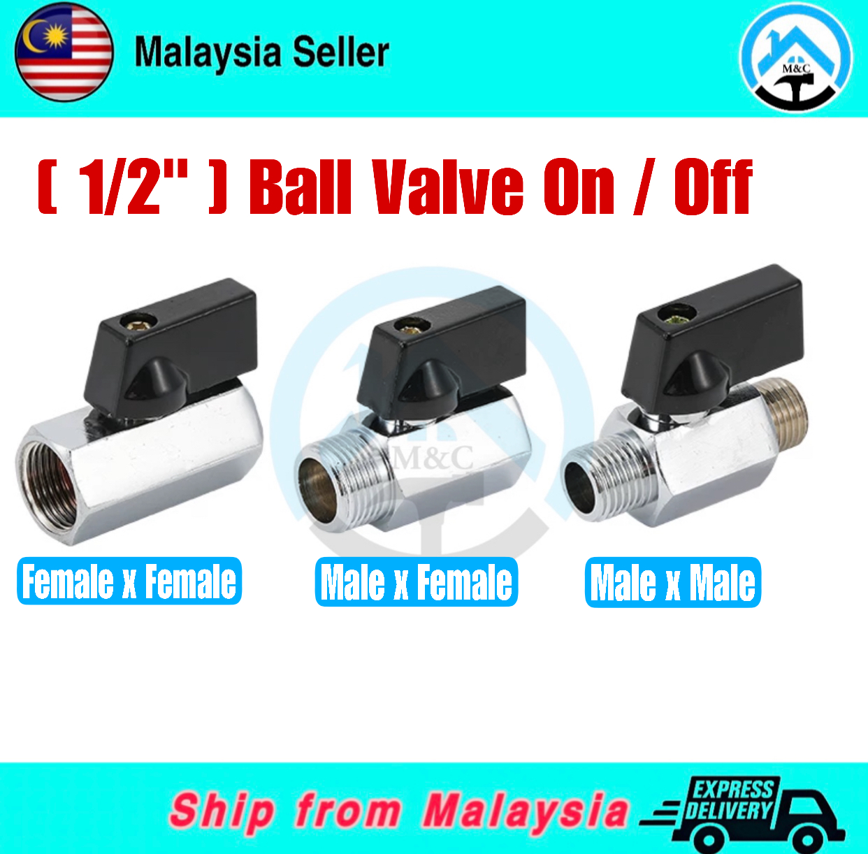 [ 1/2" Ball Valve ] Mini Ball Valve Cock Stopcock Male Female / Male ...