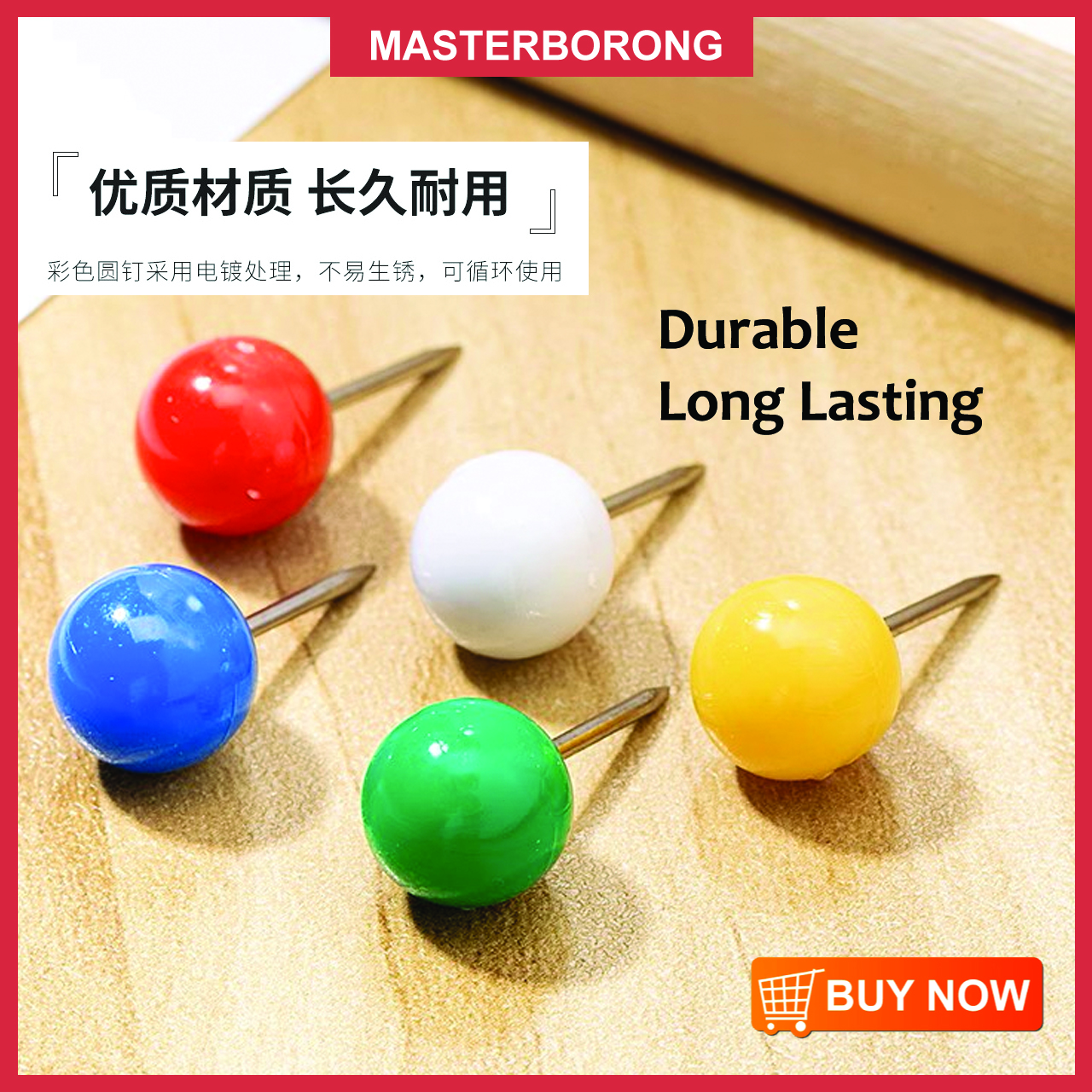 9.5mm Colour Map Pin Push Pin Paku Tekan Office Pin Paku Payung Thumb ...