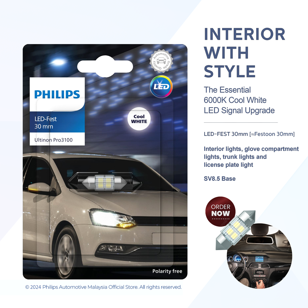 Philips Ultinon Pro3100 LED Festoon ( Interior ) - Radiant White Festoon 30mm 38mm 43mm | Shopee ...