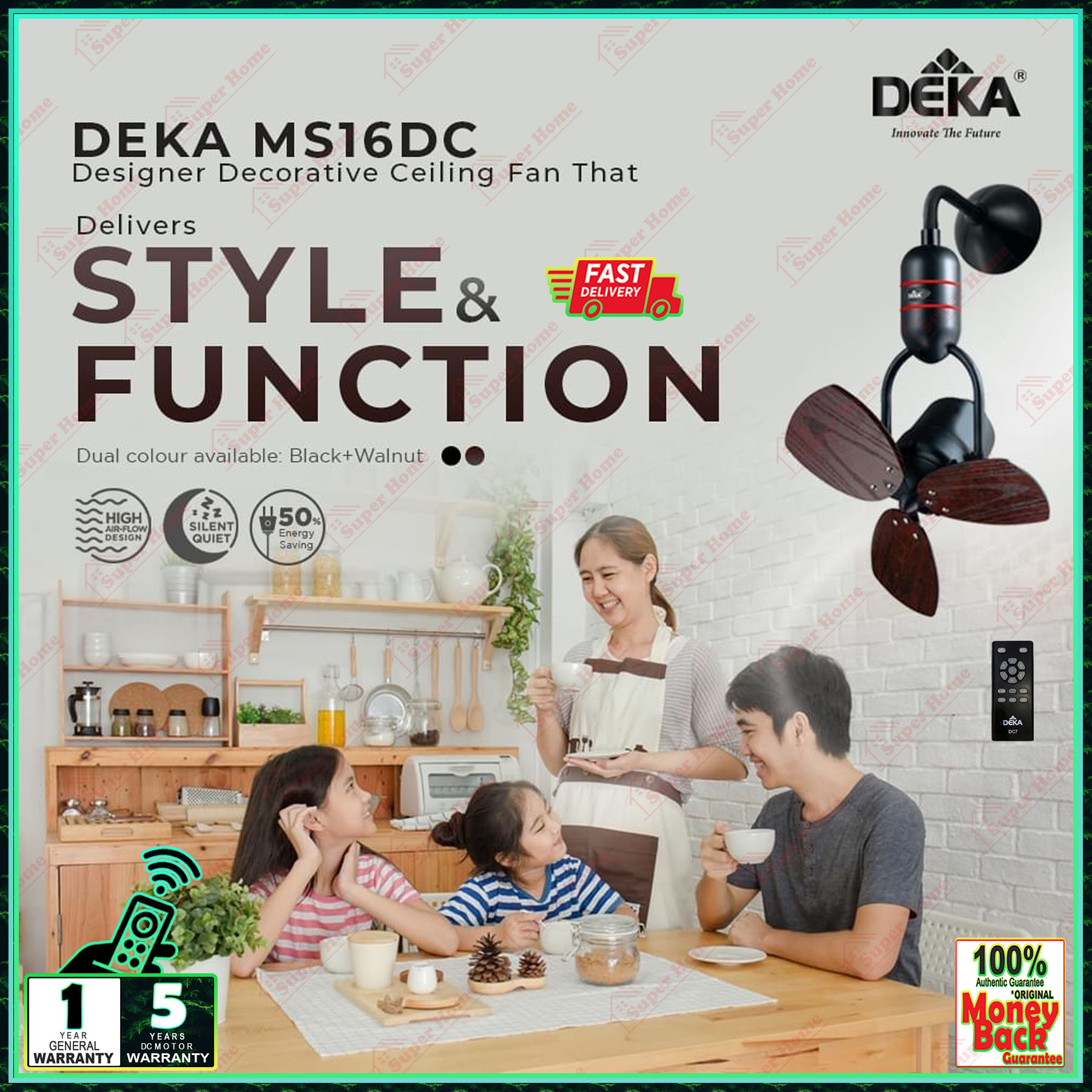 Deka Wall Fan MS16DC Dual Mounting Wall & Ceiling DC Motor Designer Fan ...